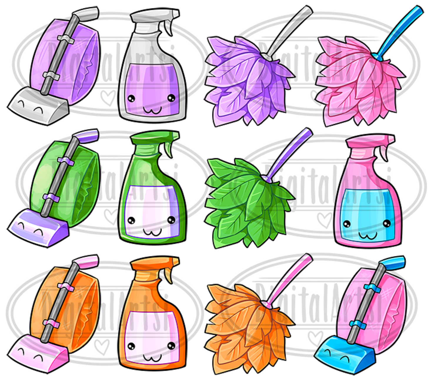 Kawaii Cleaning Supplies Clipart (125330) | Illustrations | Design Bundles