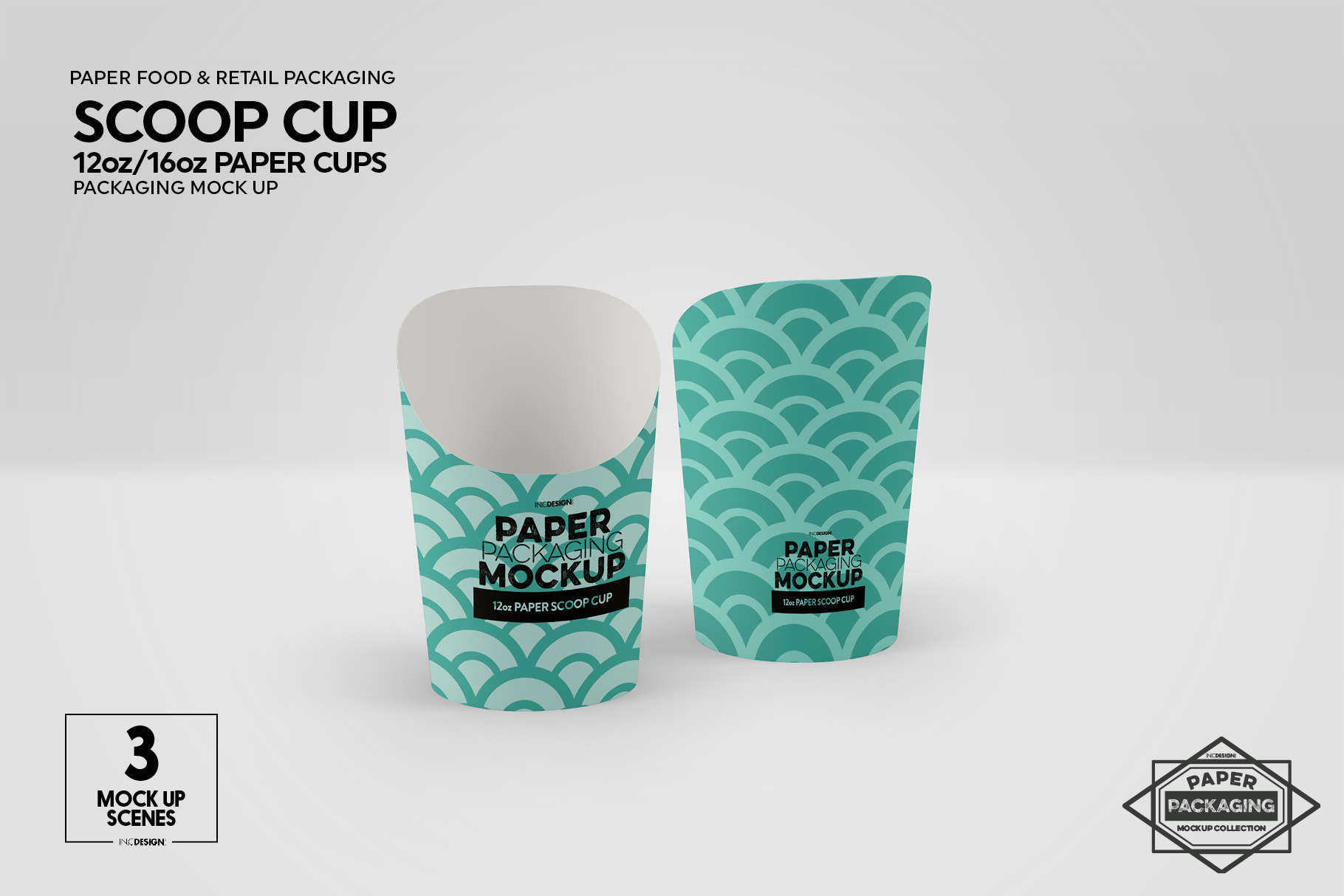 Paper Scoop Cups 2 sizes Packaging Mockup
