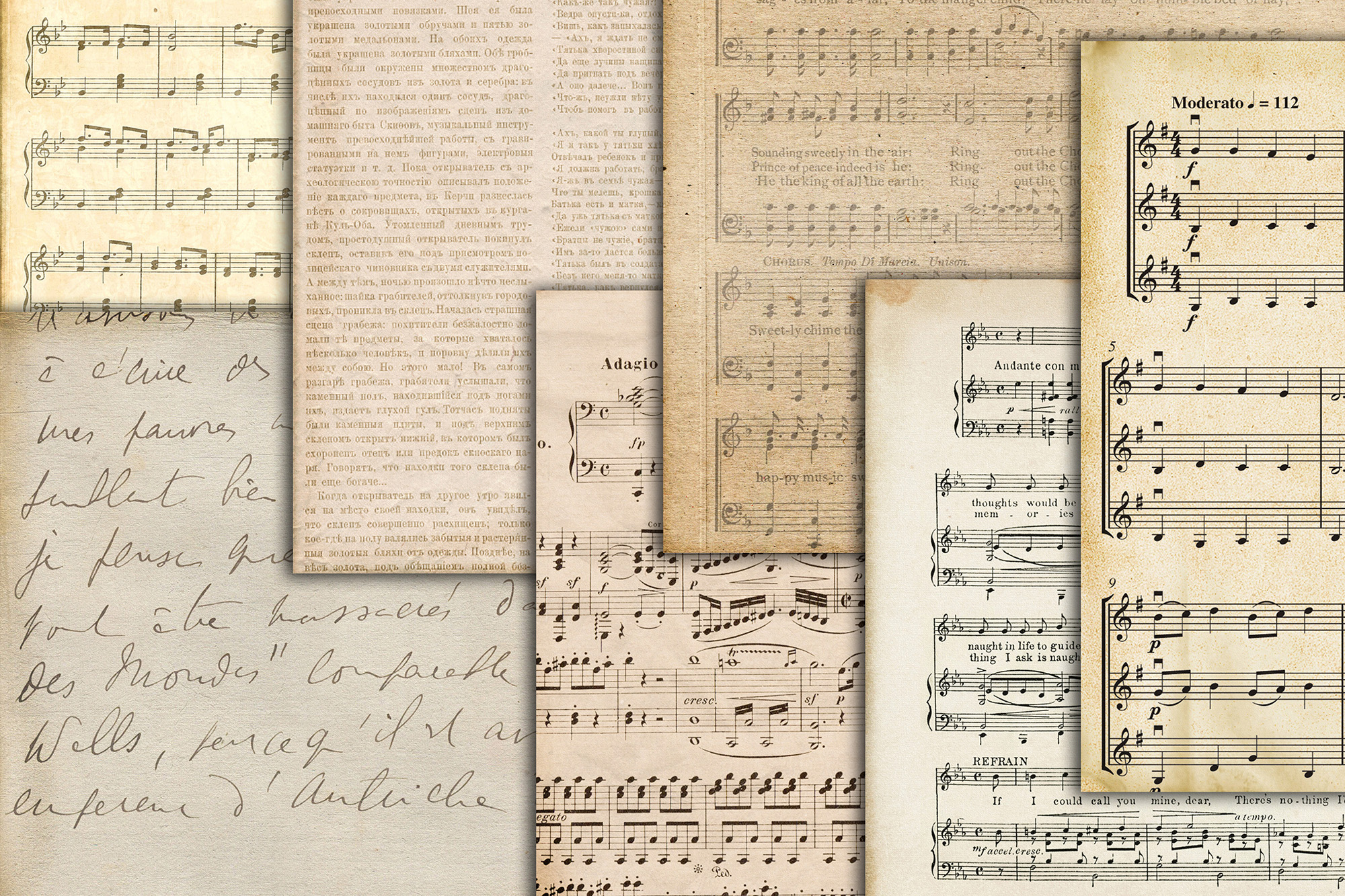 Antique Papers, Antique Music Papers, Music Digital Papers