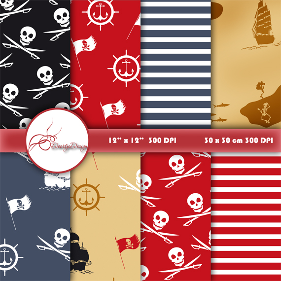 PIRATE Digital Paper, Pirates Printable Pattern (42151) | Backgrounds ...