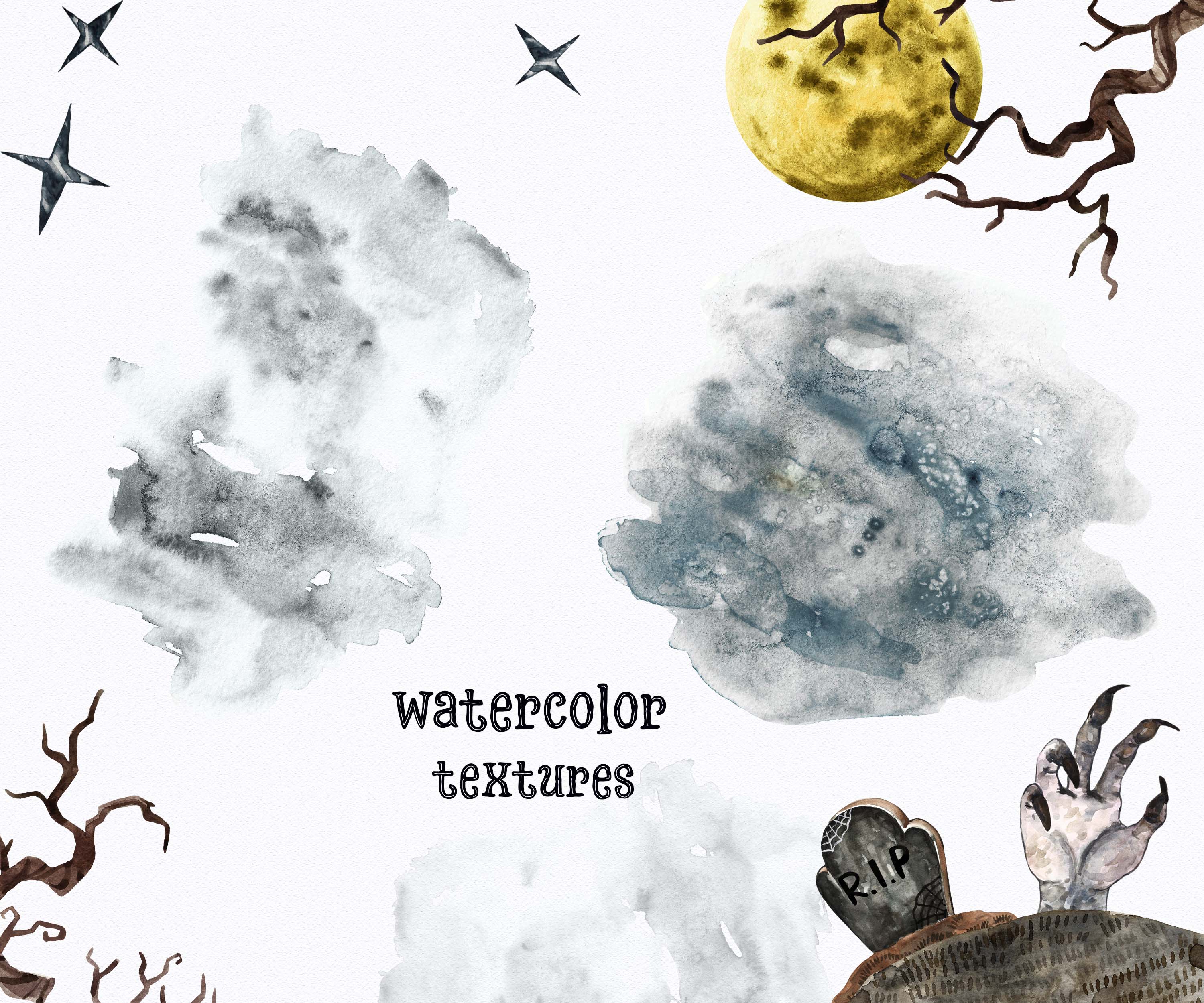 Watercolor Halloween Spooky Creepy Clipart