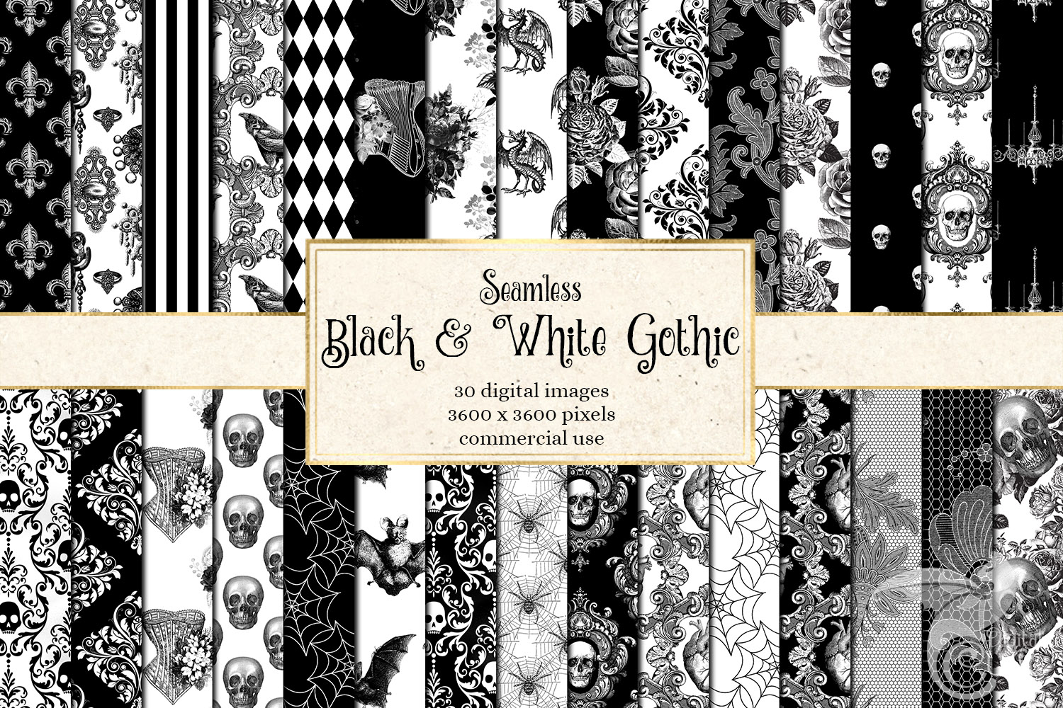 Seamless Black and White Gothic Digital Paper