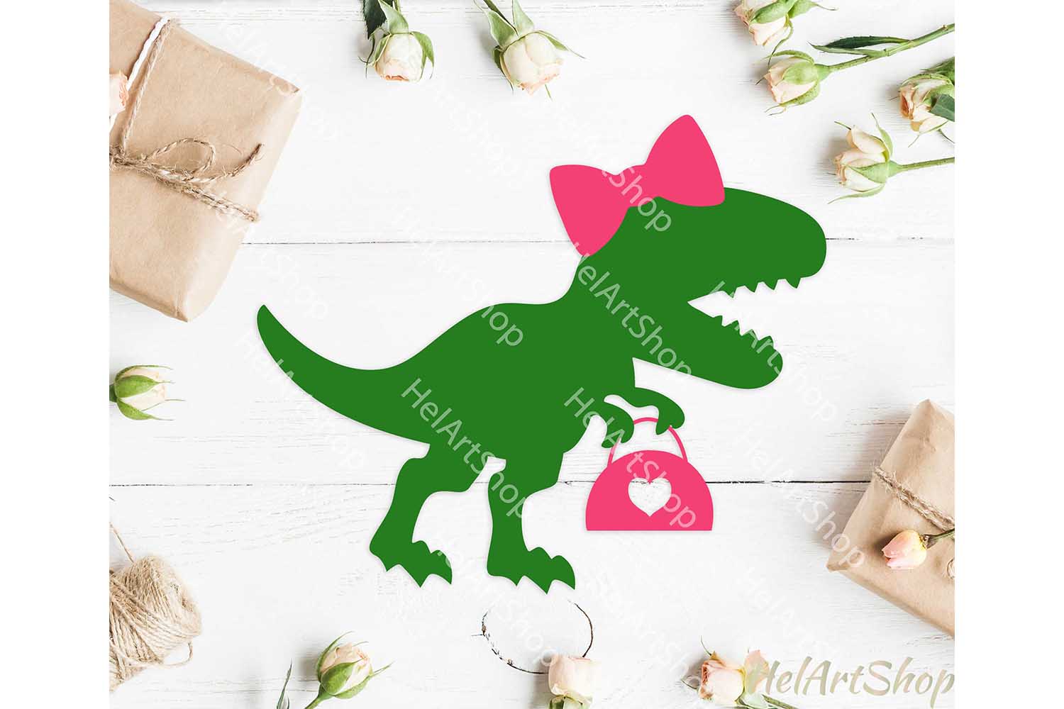 Girl dinosaur svg, t rex svg, dinosaur with bow svg