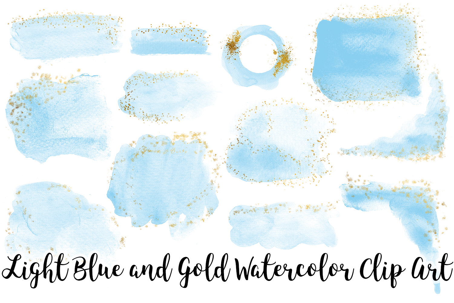 Light Blue and Gold Watercolor Clip Art, transparent PNG