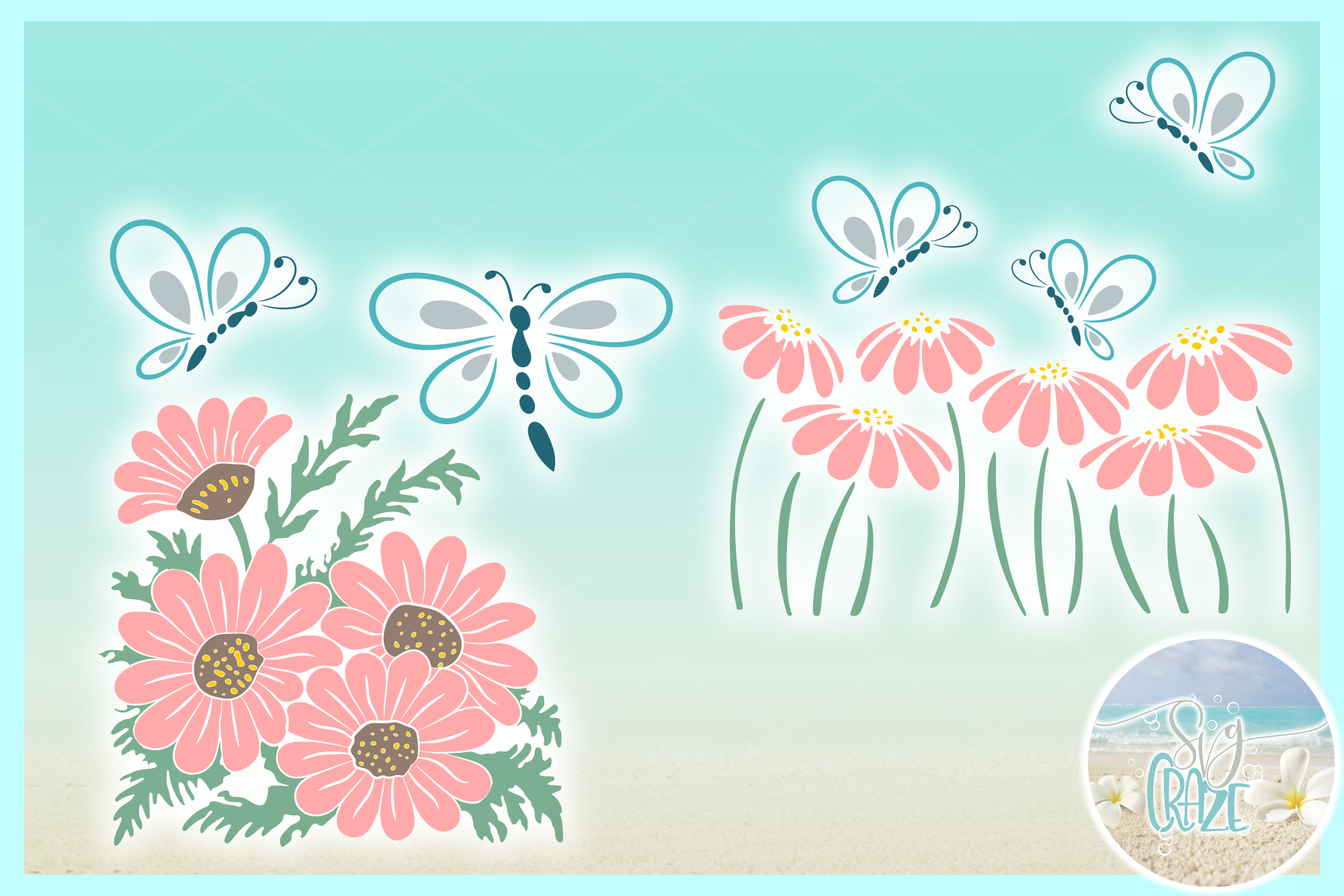 Butterflies And Daisies Svg Dxf Eps Png Pdf (288962) | SVGs | Design ...