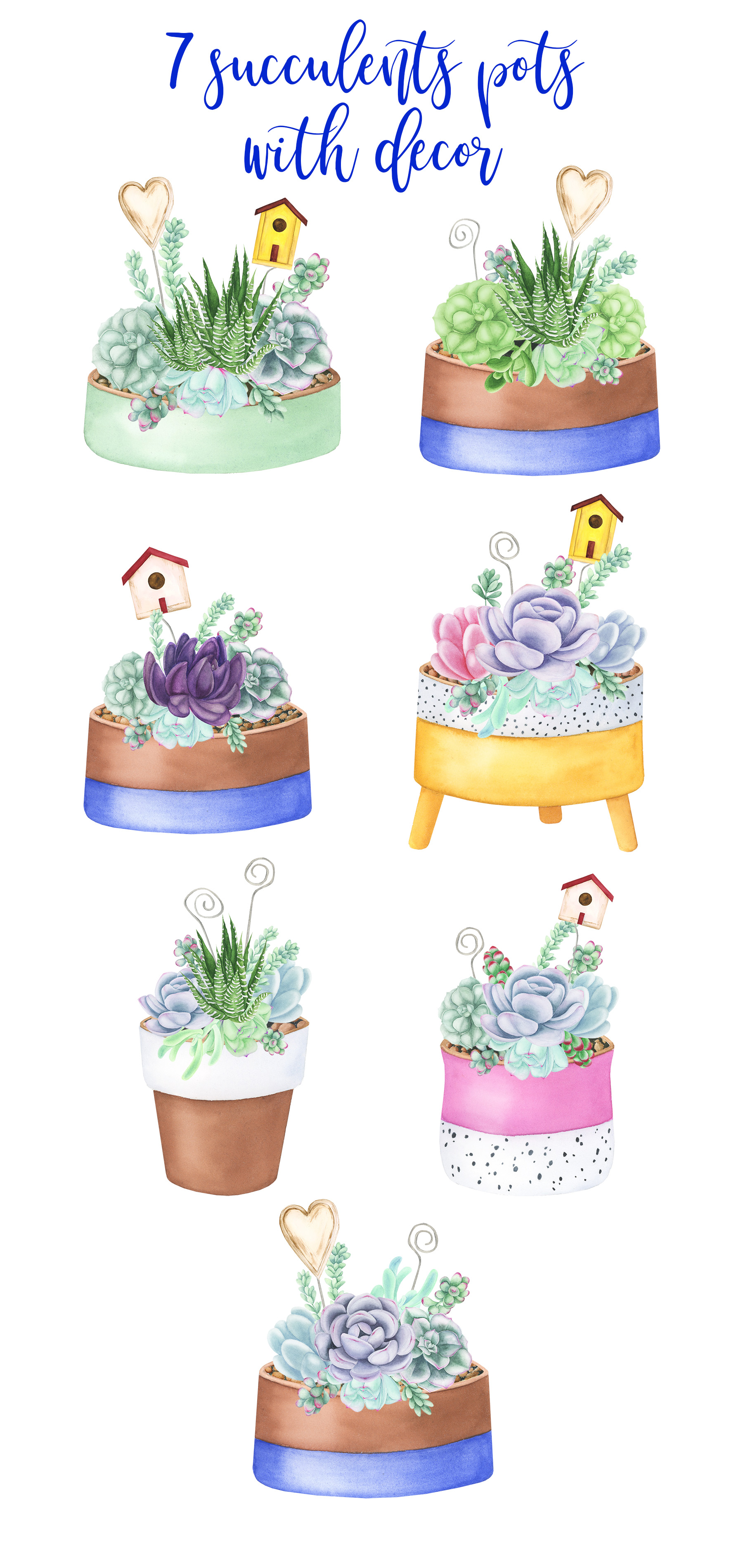 Watercolor Succulents Pots Clipart (260158) | Illustrations | Design ...
