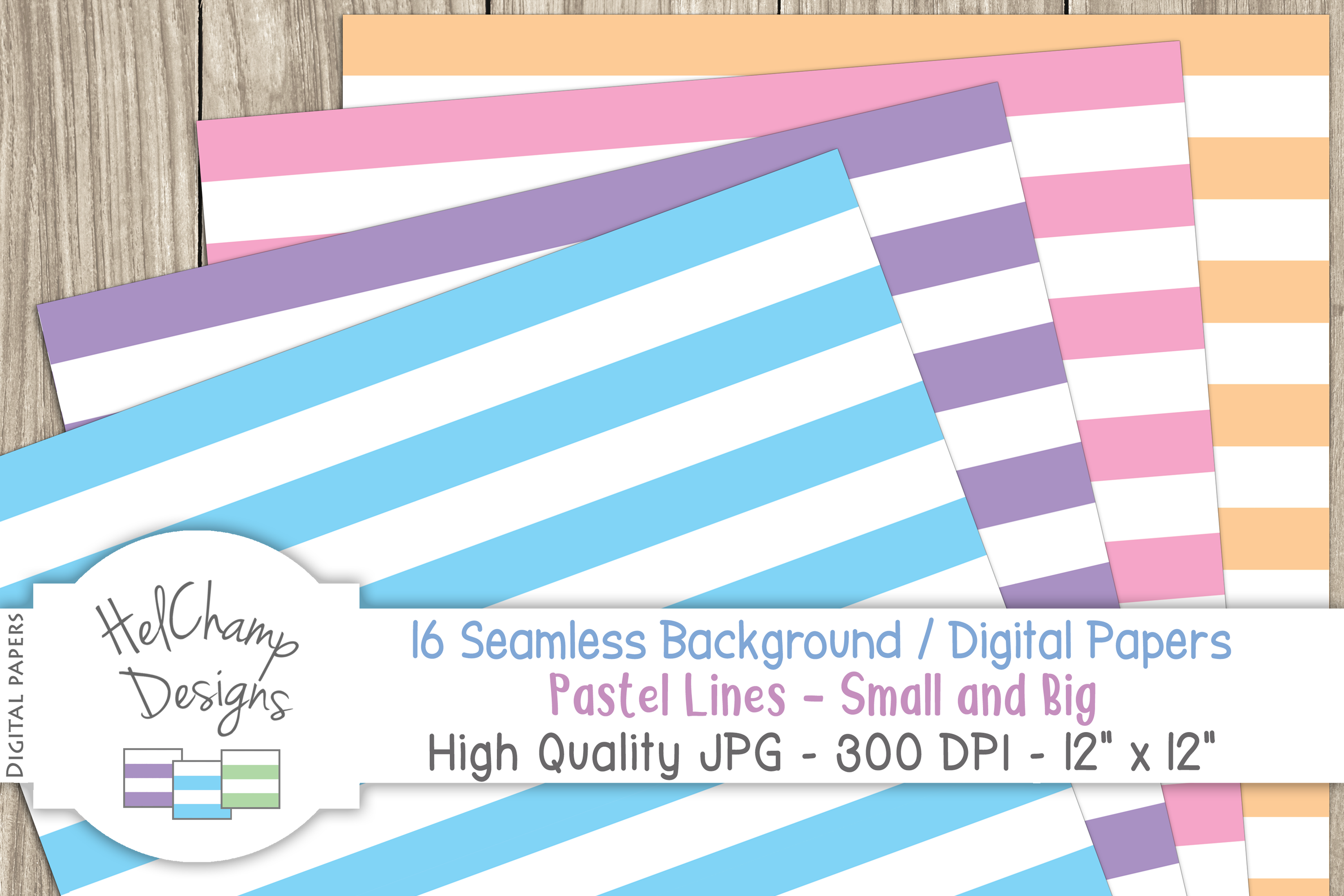 16 seamless Digital Papers Pastel Stripes #1 - HC014