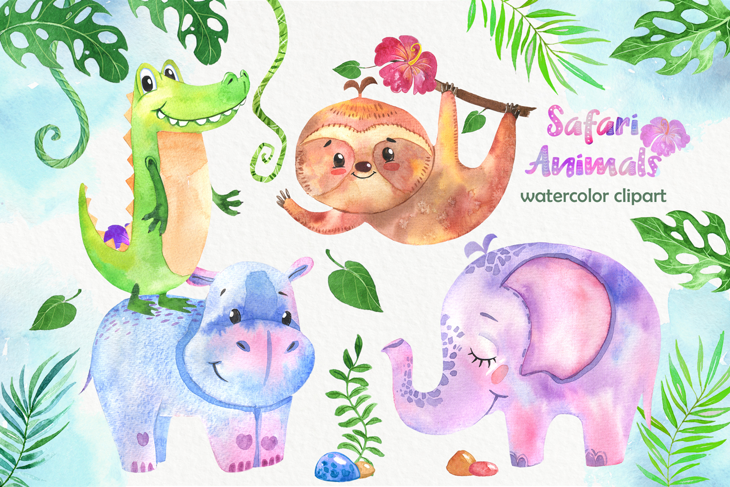 African animals clip art 'Safari animals'. Watercolor jungle (282559 ...