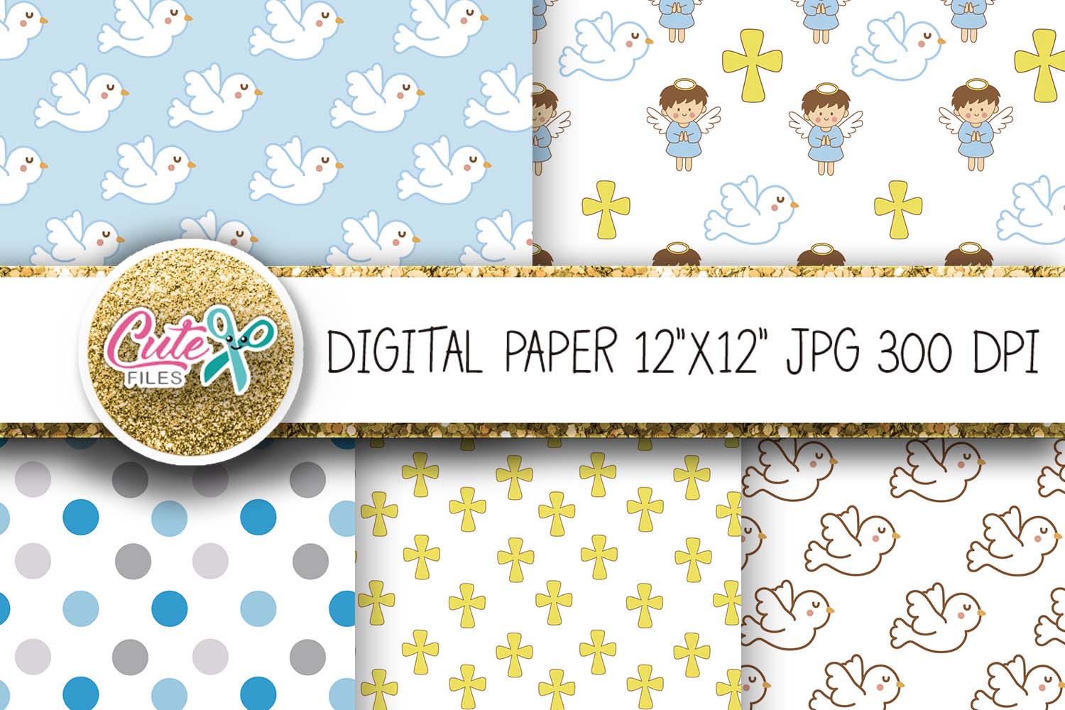 Angel Baptism, blue digital paper