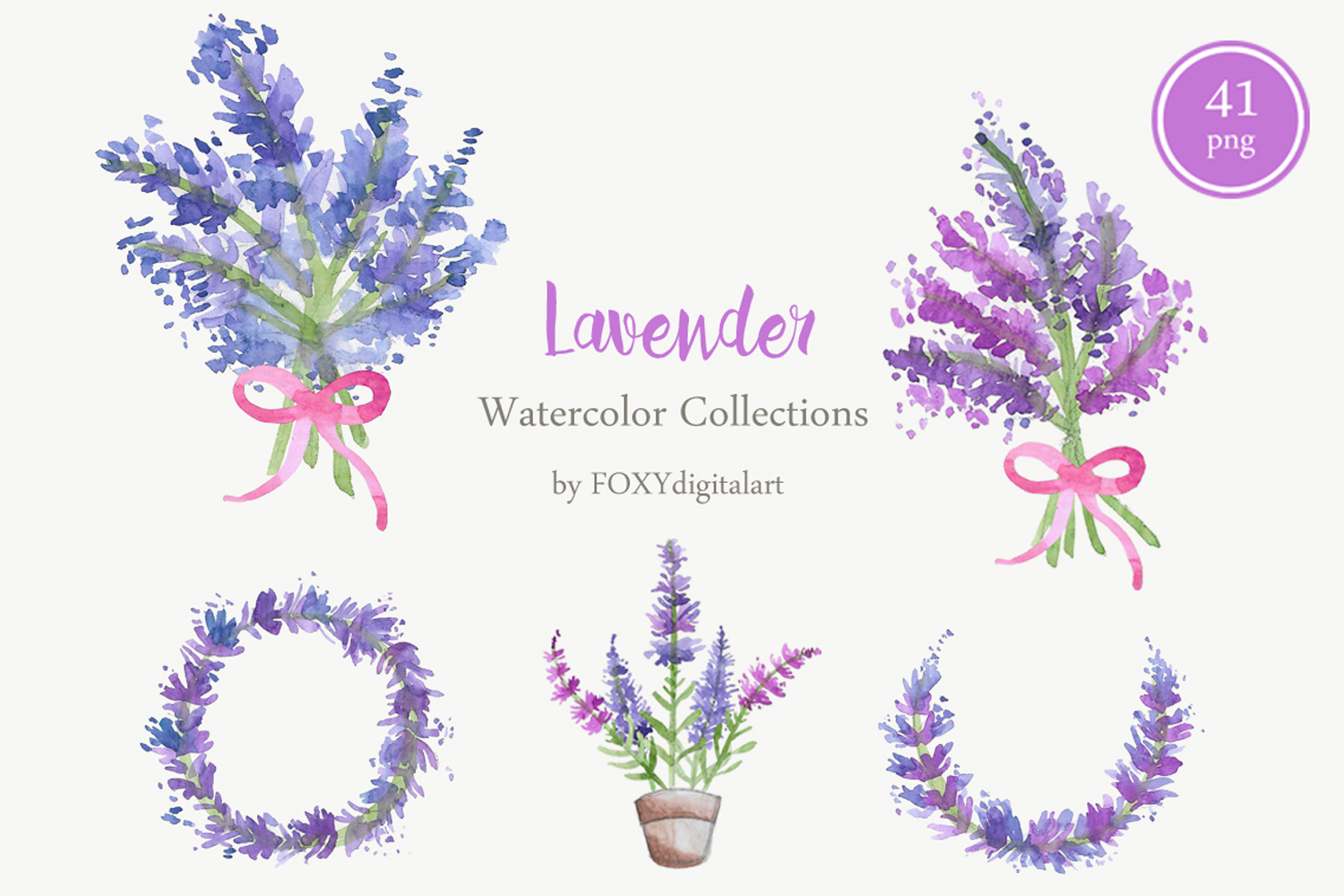 Watercolor Lavender Clipart Collection