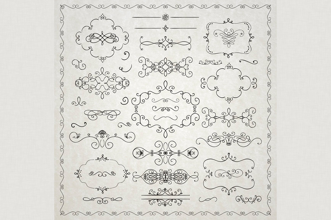 Black Hand Drawn Rustic Doodle Design Elements.