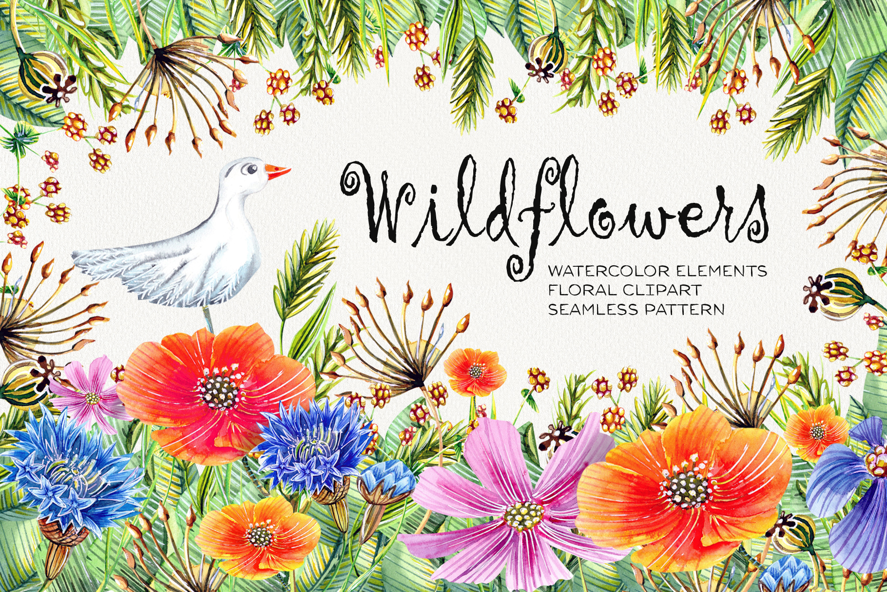 Watercolor Wildflowers Clip Art