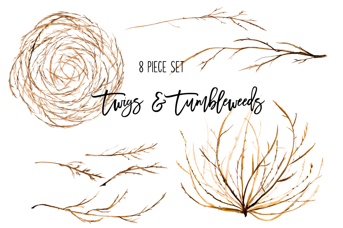 Twigs & Tumbleweeds 8 piece clip art Set natural watercolor