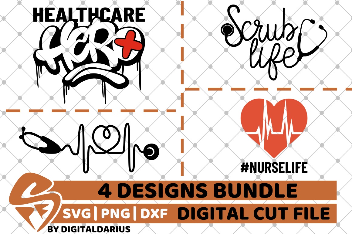 4x Scrub Life Designs Bundle svg, Nurse svg, Stethoscope svg