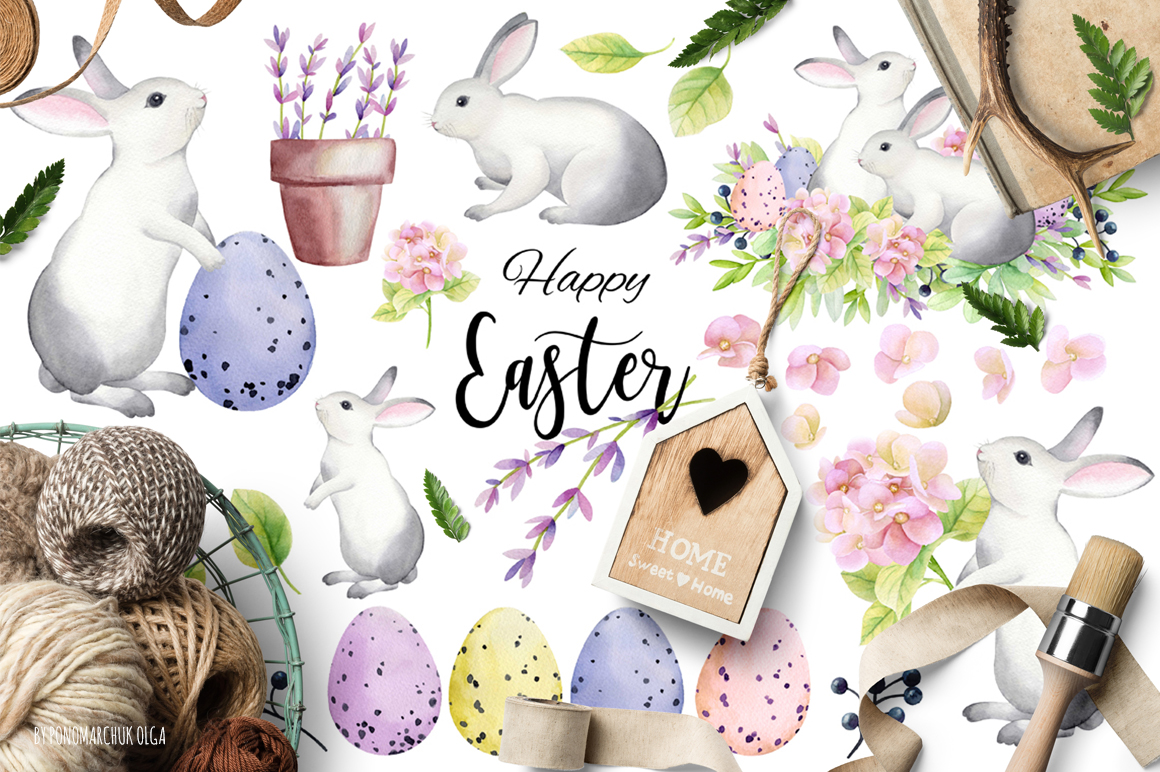 Happy Easter! Watercolor set. (73278) | Illustrations | Design Bundles