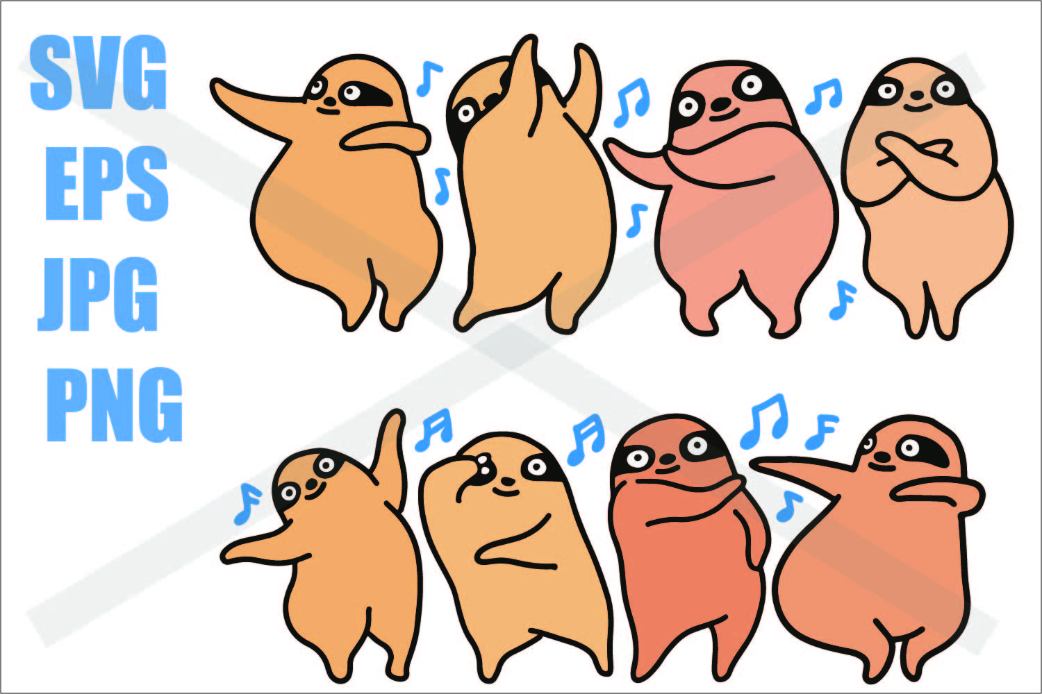 Dancing Sloth - line drawing - SVG EPS JPG PNG