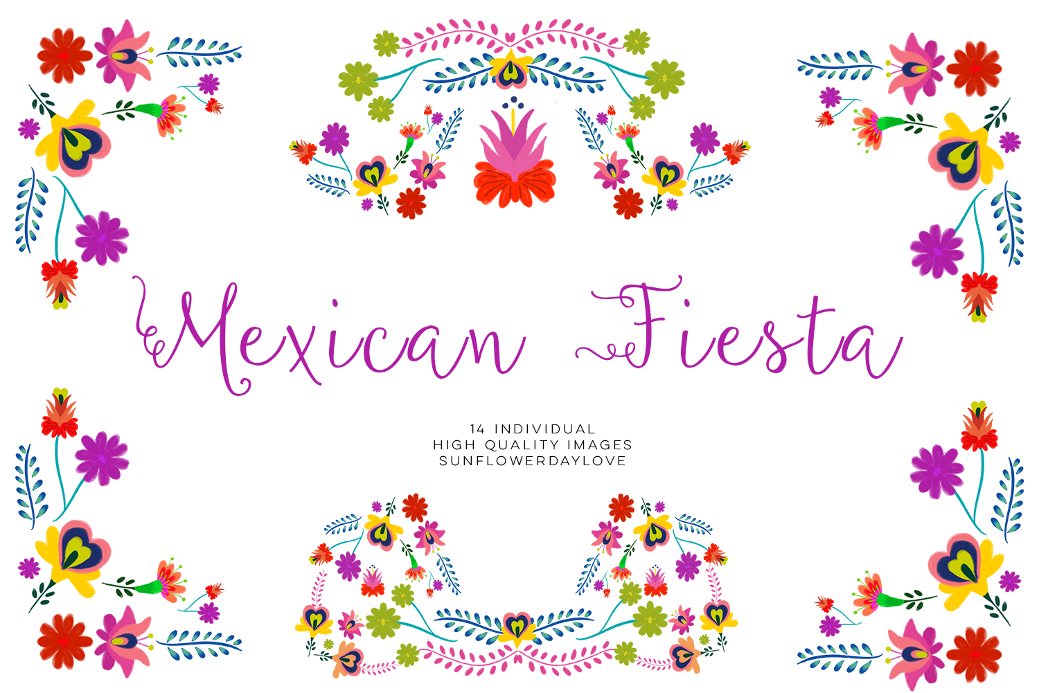 Fiesta clipart, Mexican Watercolor Floral clipart