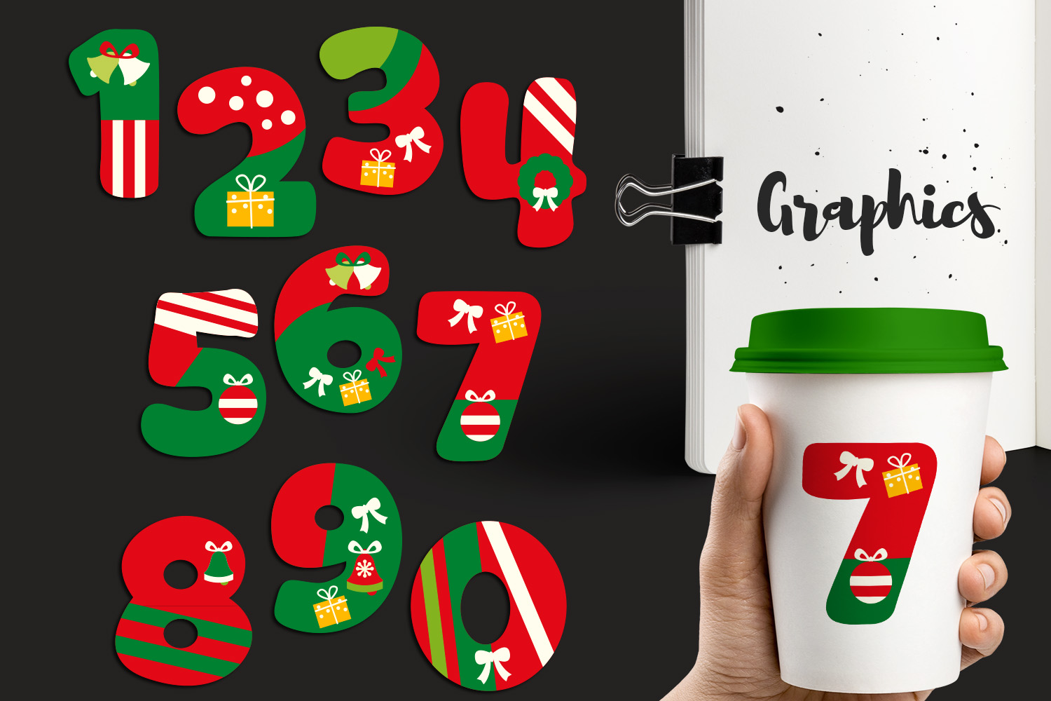 Christmas Alphabet Letters and Numbers Graphics Bundle