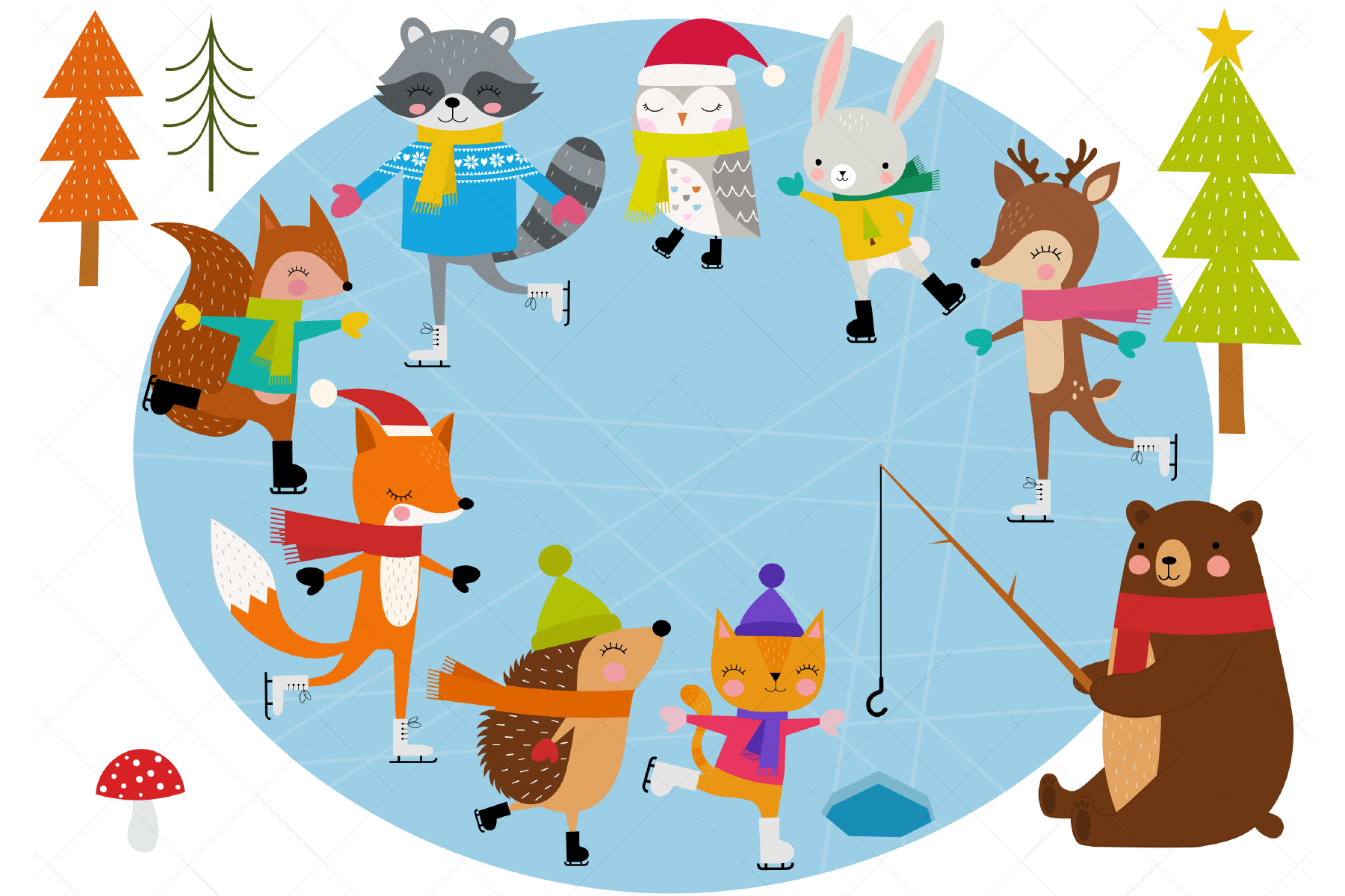 Ice Skating Animals Clip Art