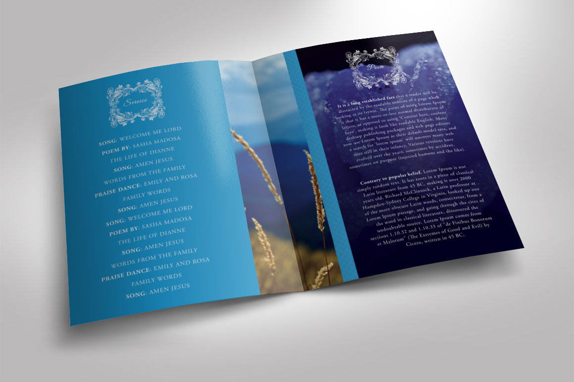 Blue Rose Funeral Program Photoshop Template