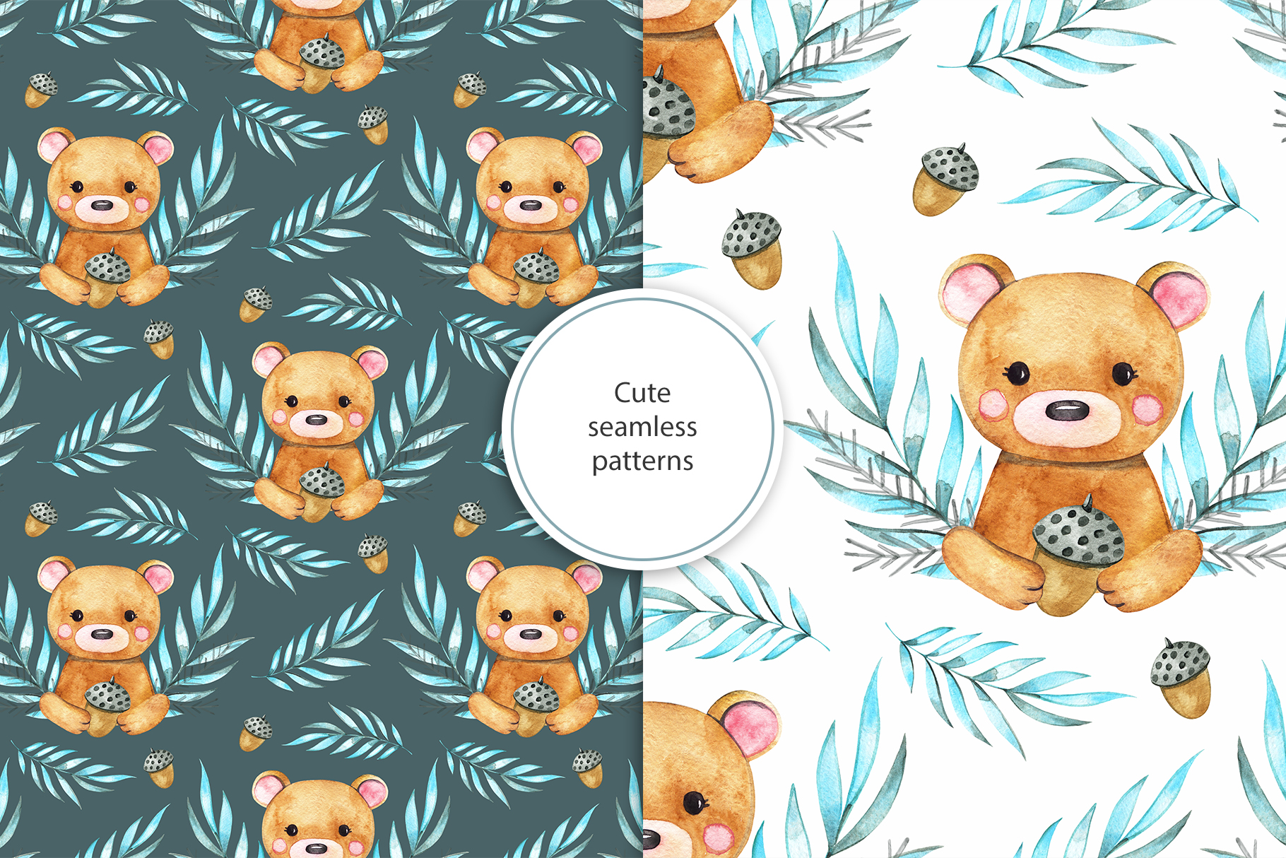 Watercolor cute bear cliparts