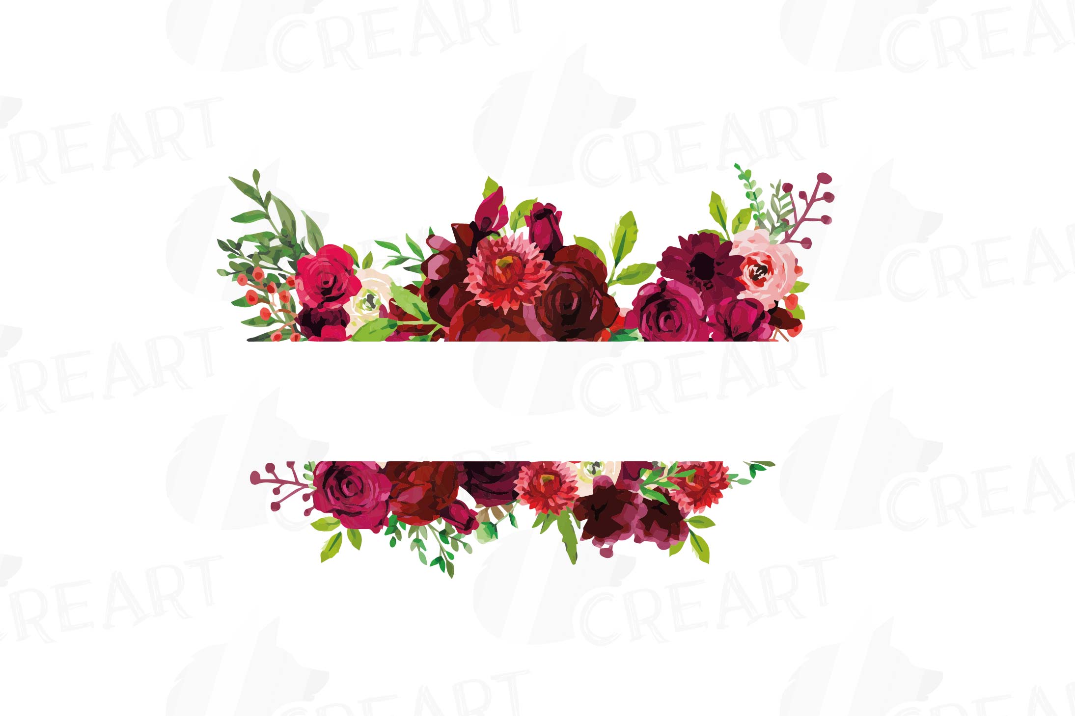Boho bordo floral frames watercolor clip art pack, burgundy