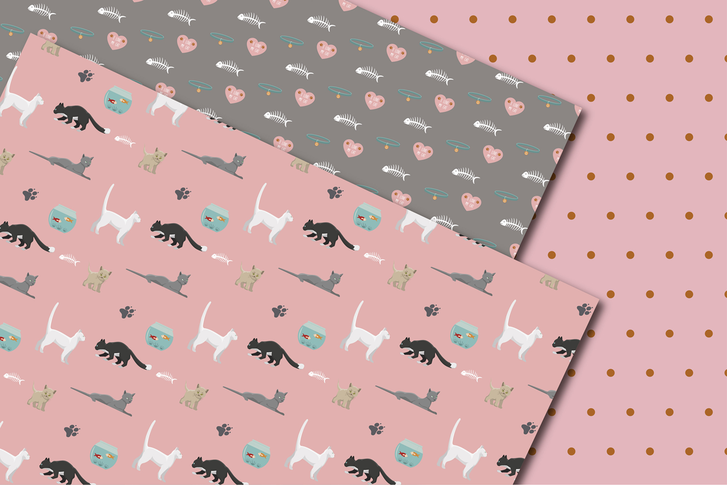 Love Cats digital paper pack, cats wrapping paper, cute cats (519546 ...
