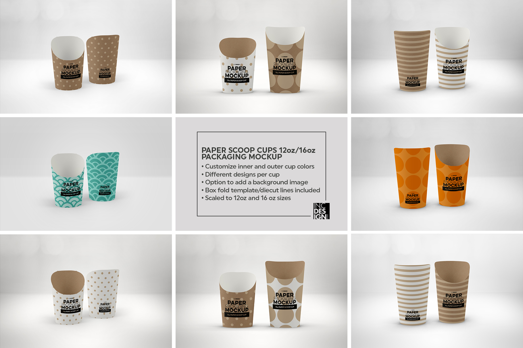 Paper Scoop Cups 2 sizes Packaging Mockup