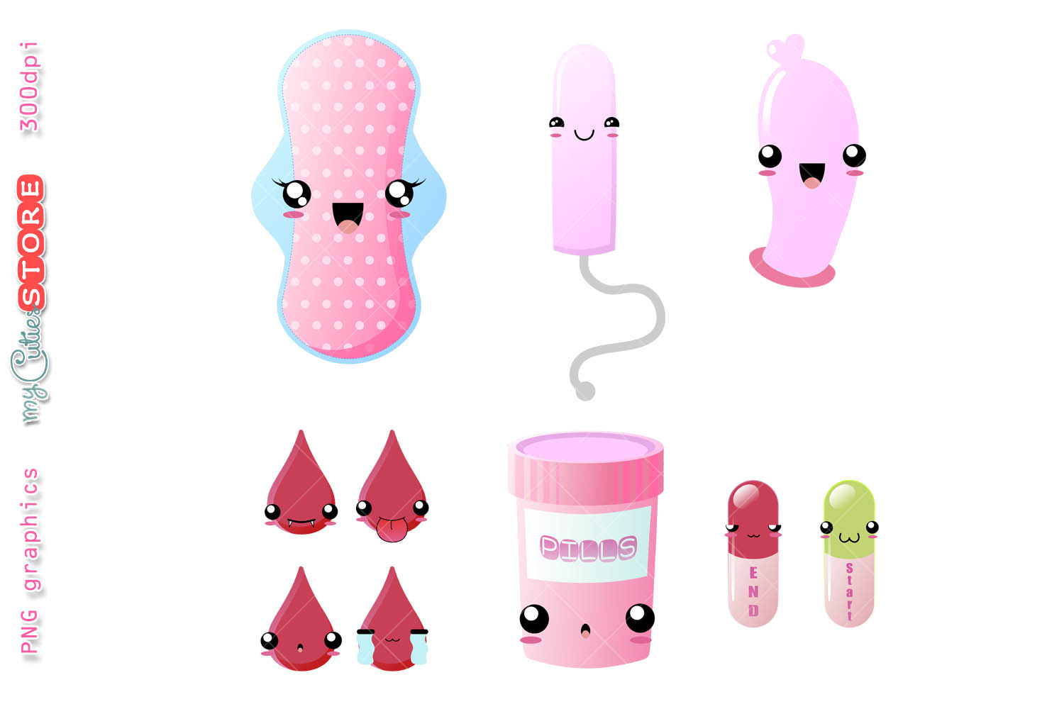 Period tracker kawaii clipart menstrual sanitary pad