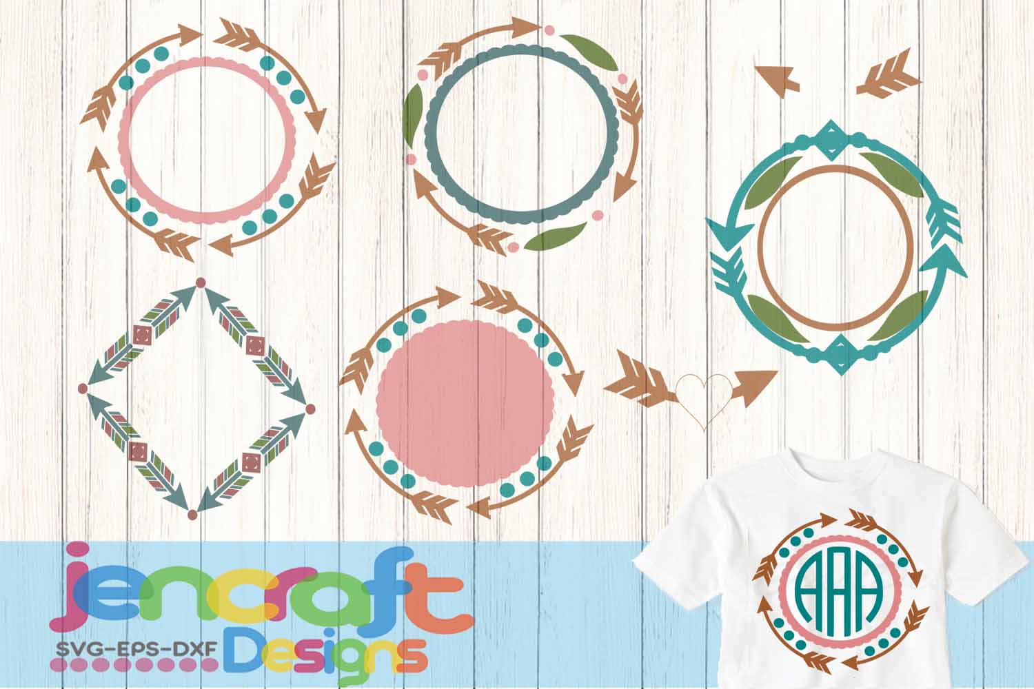 Tribal Boho Arrow Monogram svgFrames Svg, Eps, Dxf, Png
