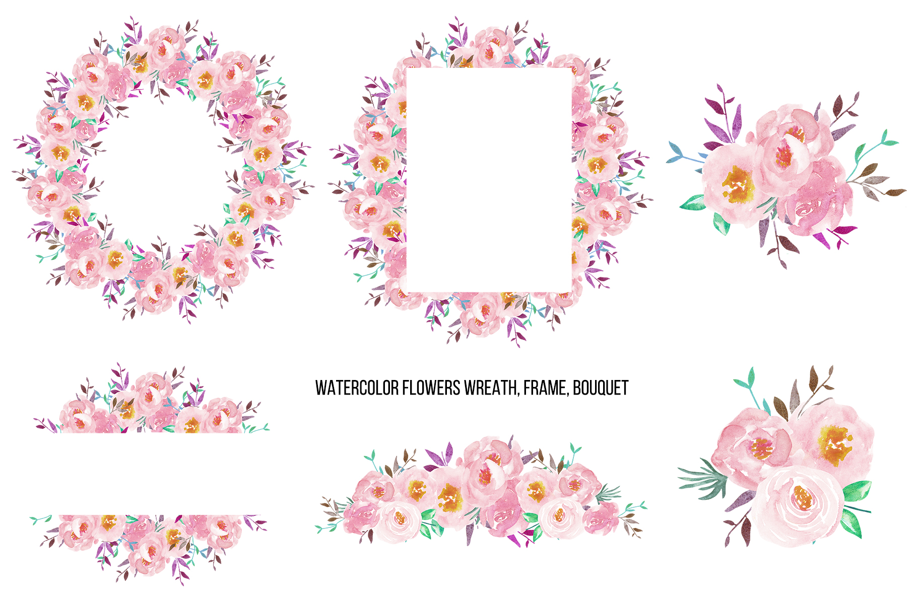 Watercolor Flower Peonies Clipart, Watercolor Roses