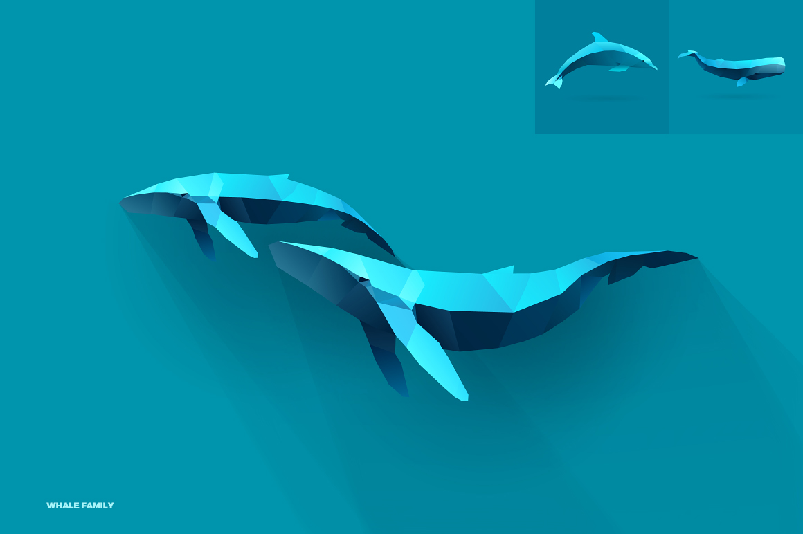 Ocean Polygonal Animals (35496) | Illustrations | Design Bundles