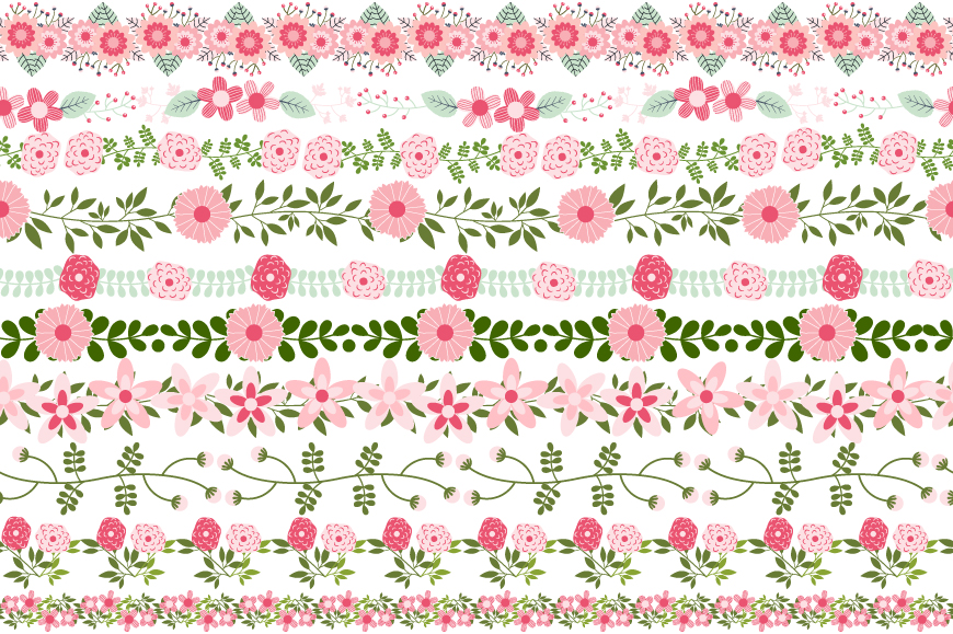 Pink floral border clipart, Cute flower divider edging (96316 ...