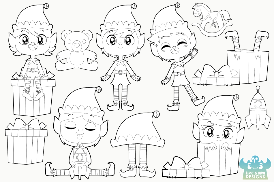 Christmas Elves Boys 1 Digital Stamps