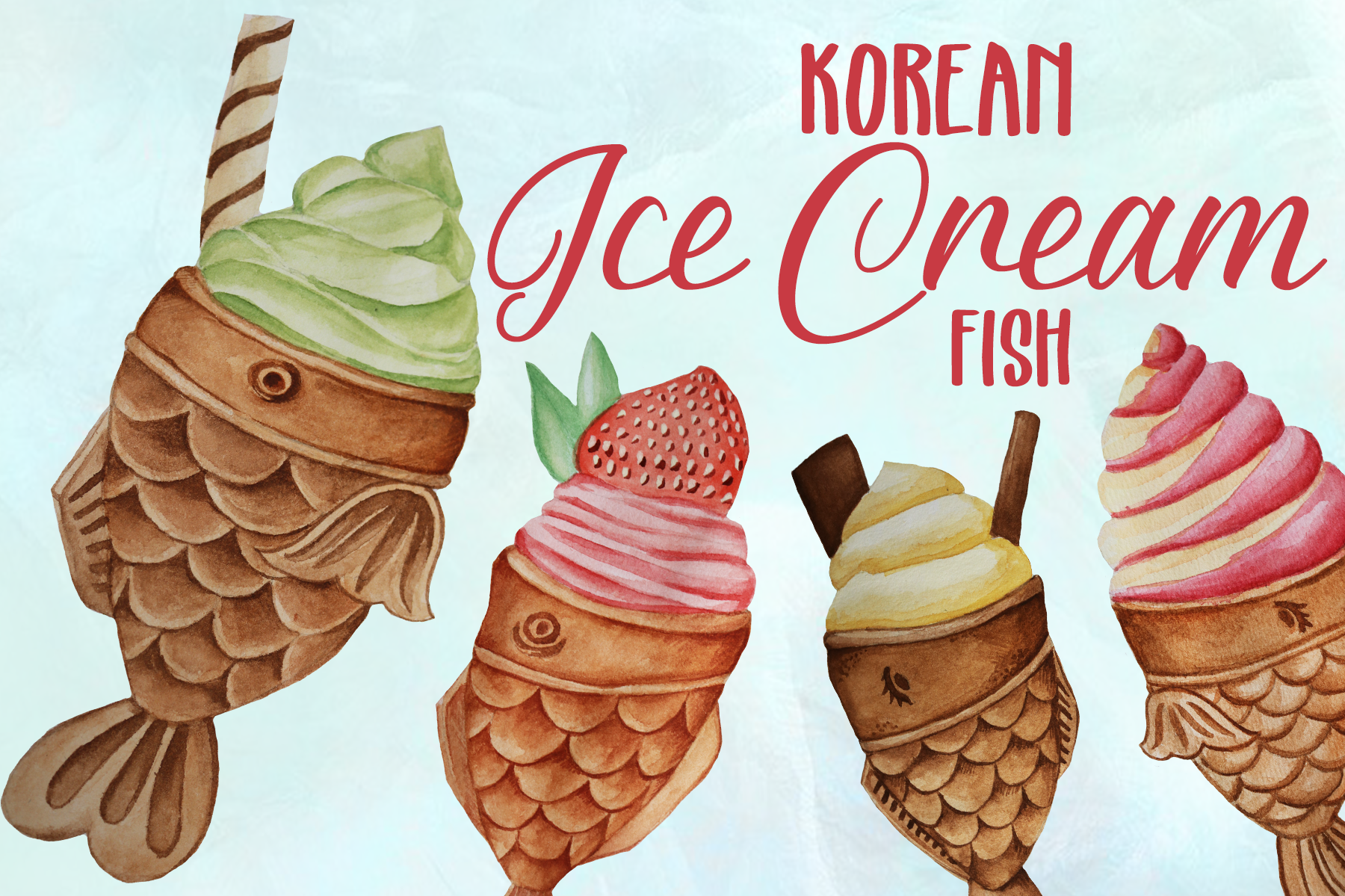 Korean Fish Ice Creams (74723) | Illustrations | Design Bundles