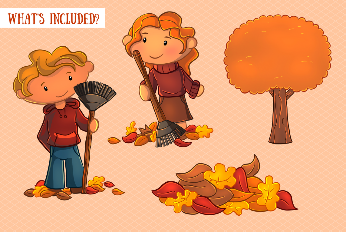 Kids Playing in Fall Leaves Collection (126847) | Illustrations ...