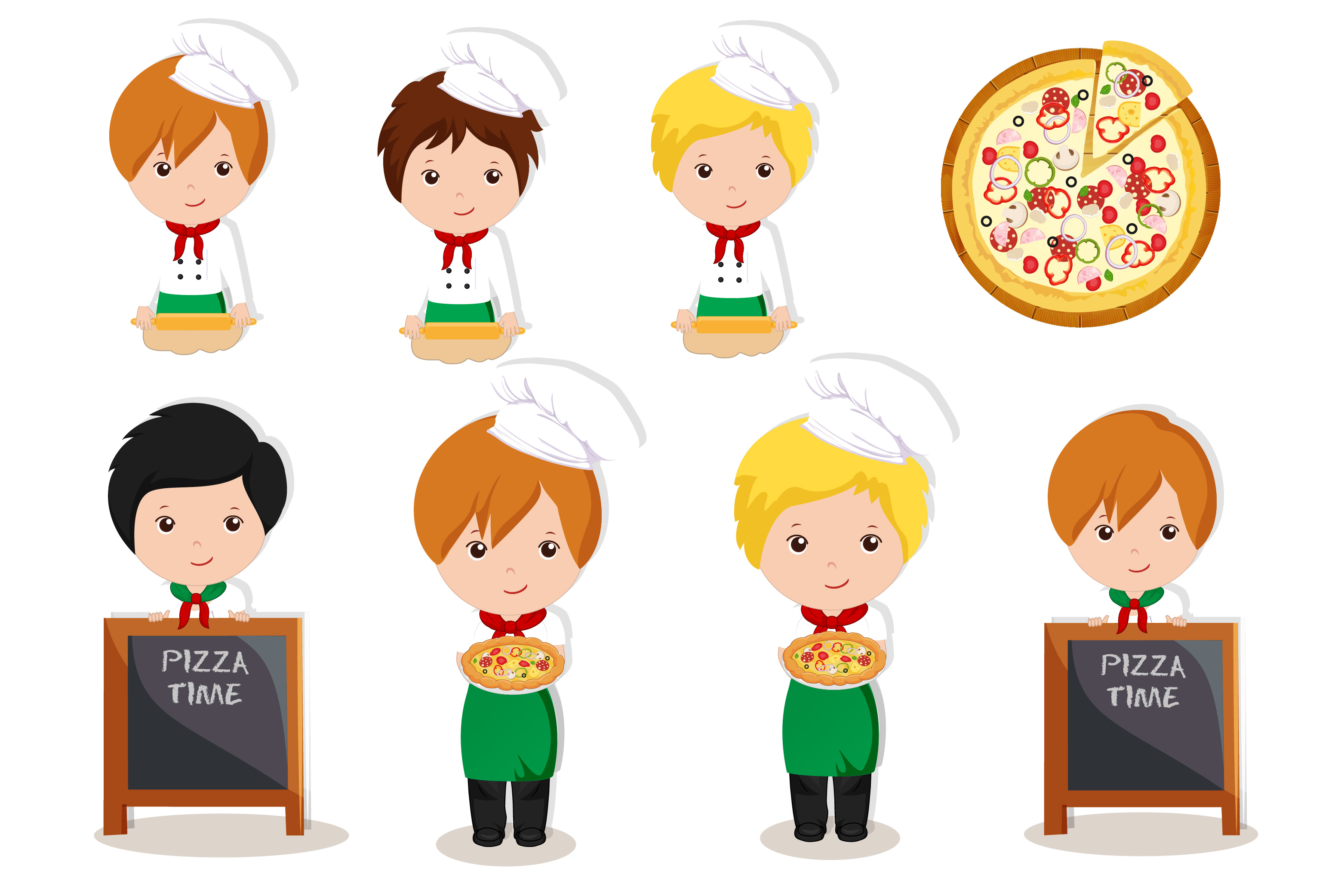 Pizza party boy illustration, Pizza party boy digital papers