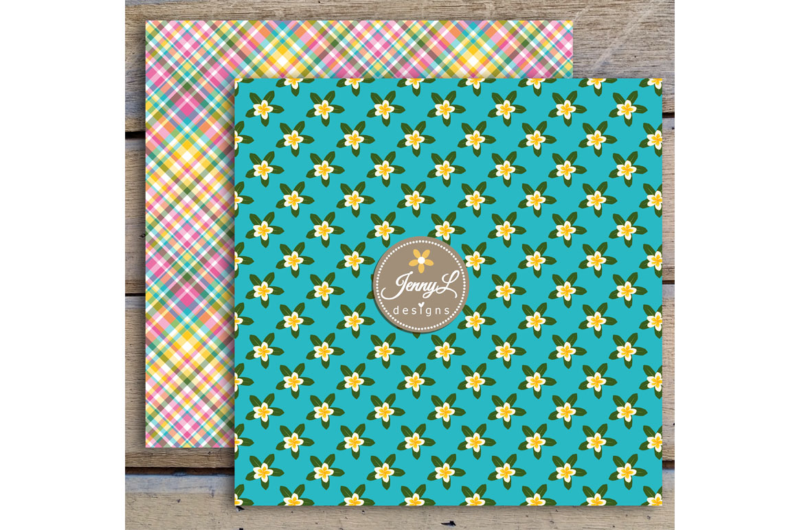 Frangipani Digital Papers & clipart SET, Plumeria Flower, Kalachuchi ...