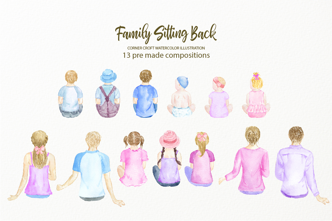 Family Sitting Back Clipart (430715) | Illustrations | Design Bundles