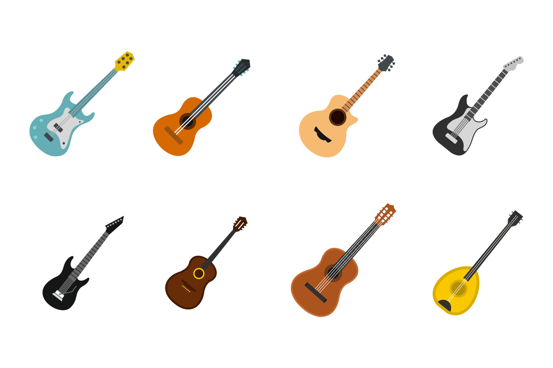 Guitar icon set, flat style