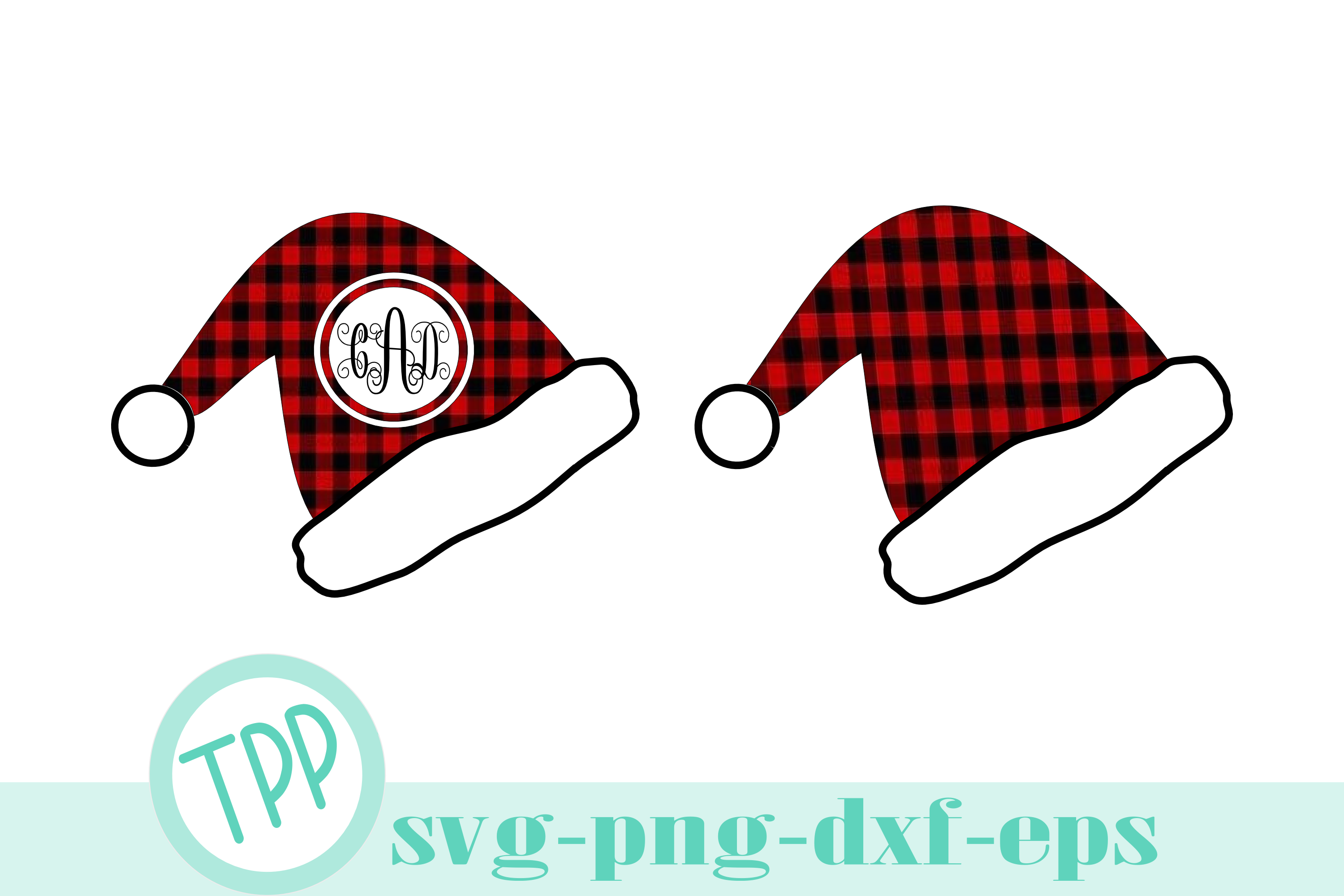 Santa Hat svg, Buffalo Plaid Monogram cut file bundle