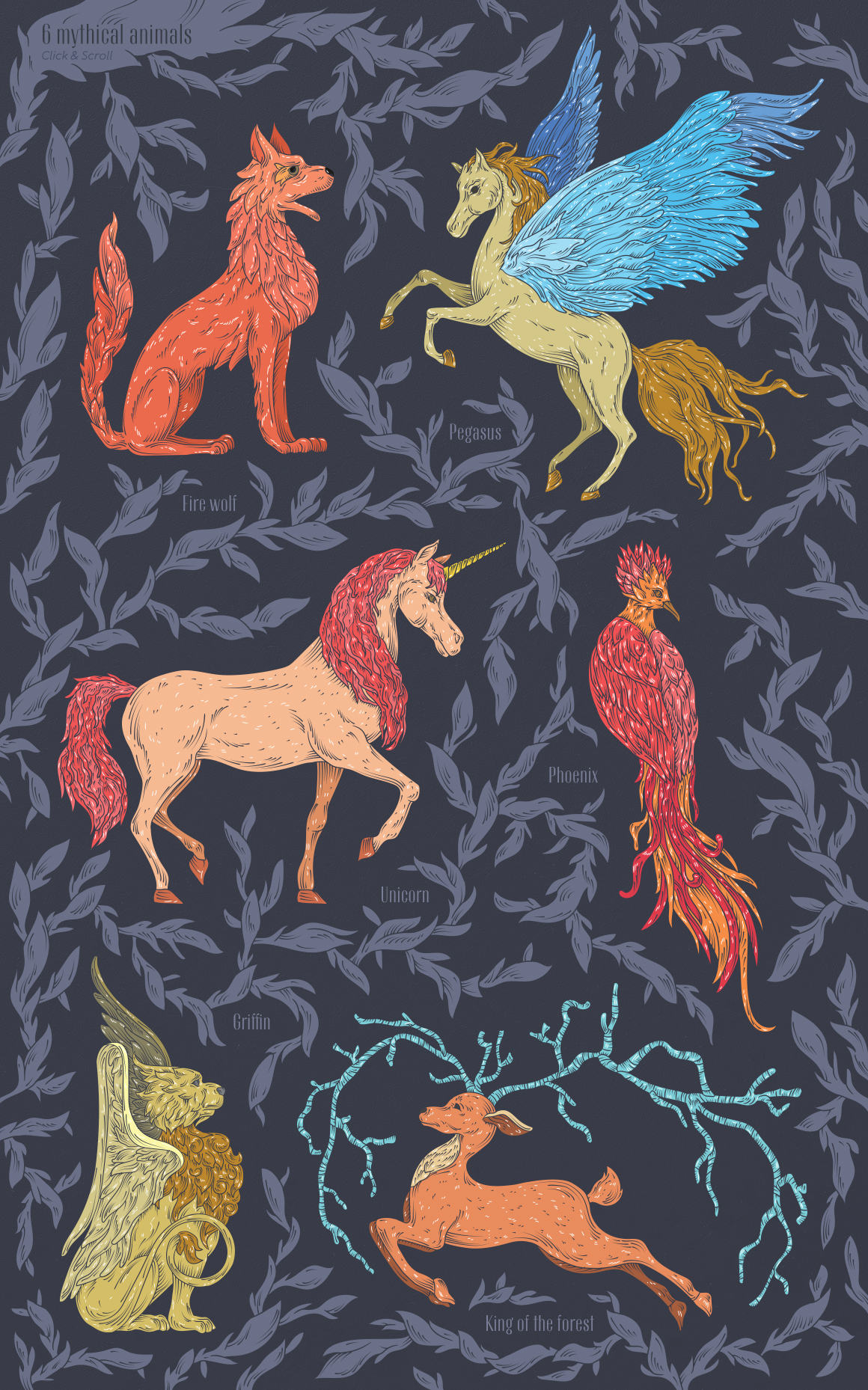 Mythical Animals patterns (72597) | Patterns | Design Bundles