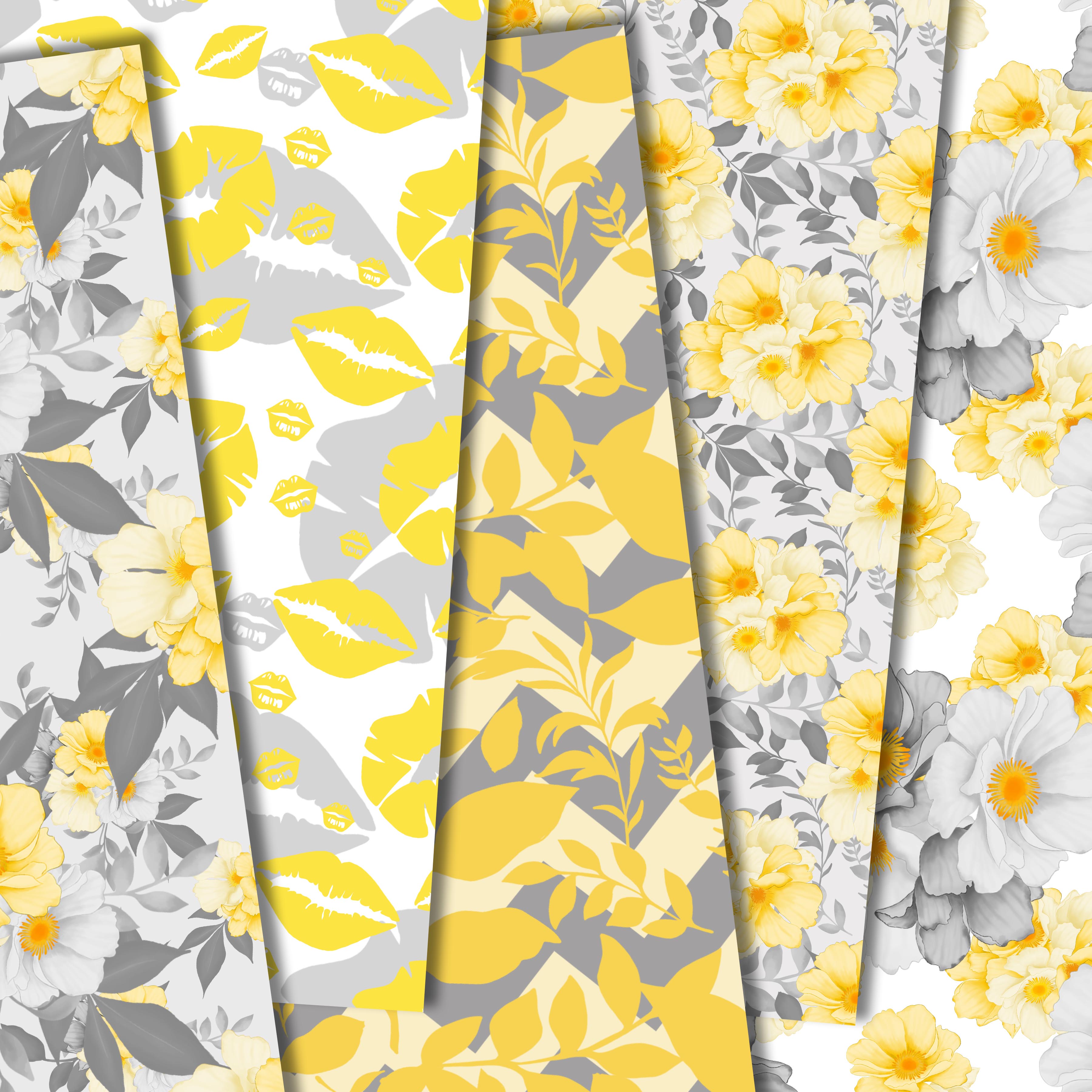 Yellow and gray floral papers (26773) | Backgrounds | Design Bundles