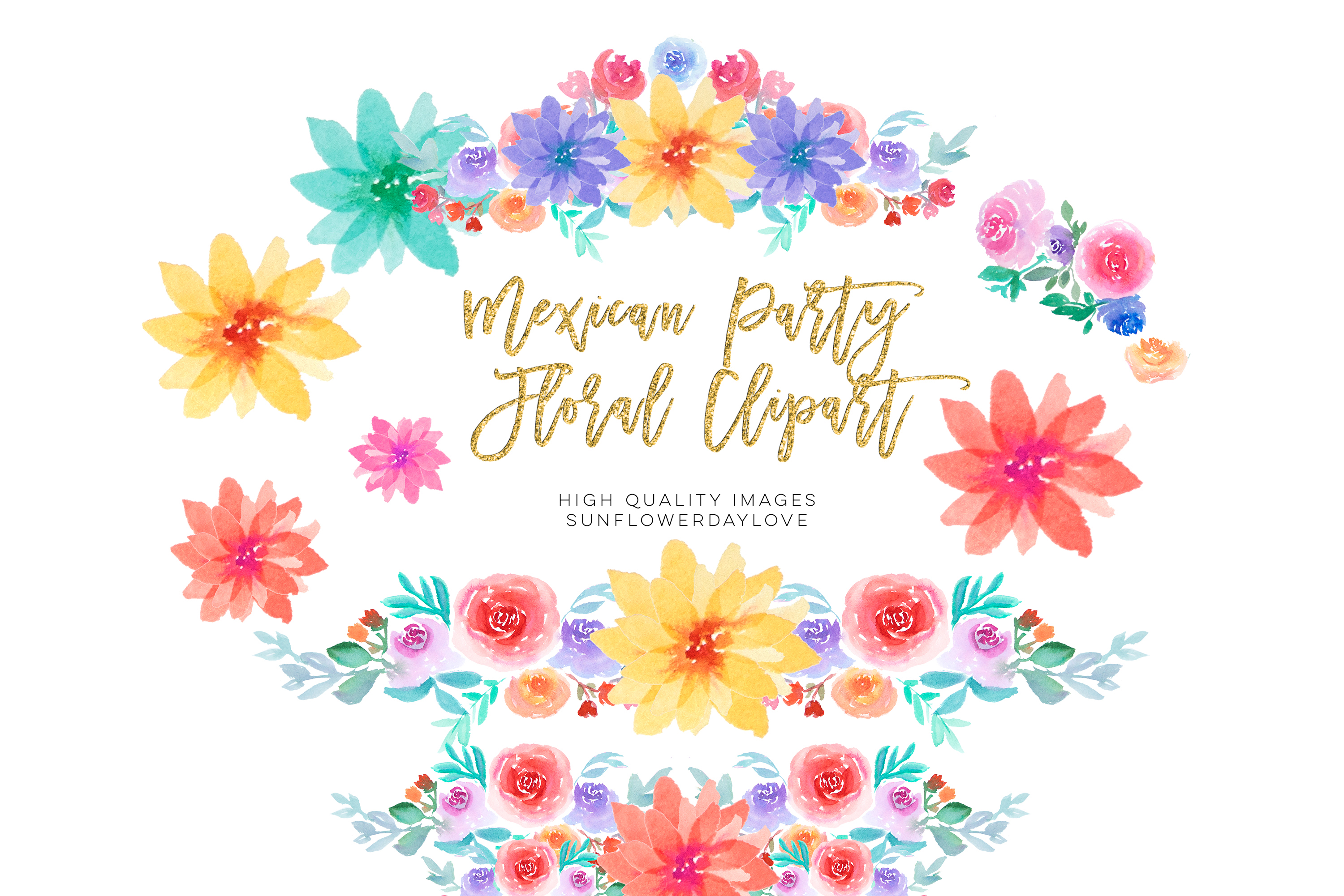 Mexican Fiesta Flowers Clipart, Fiesta Invitation clipart