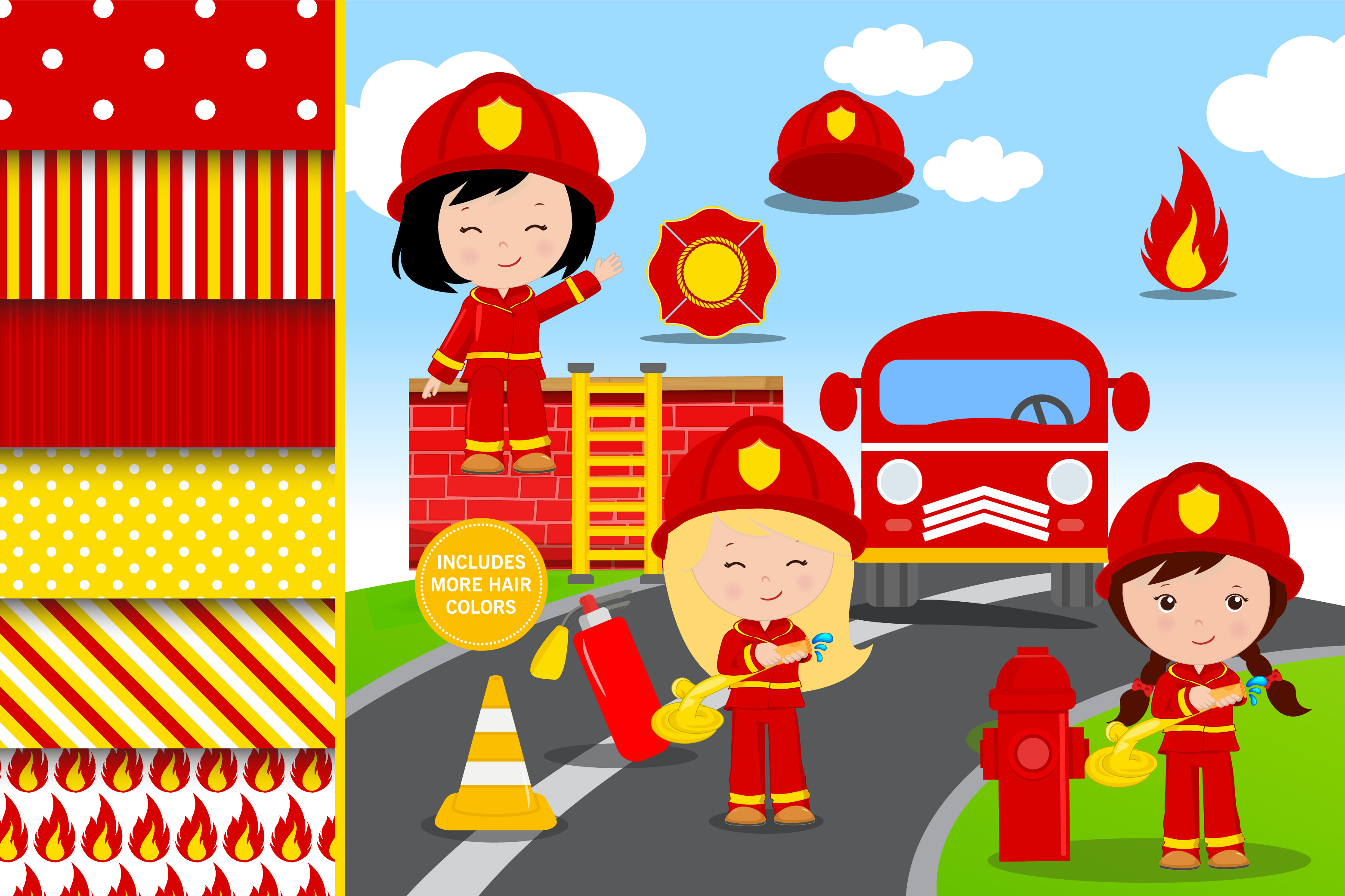 Firefighter girl illustrations, Firefighter girl graphics (25089 ...