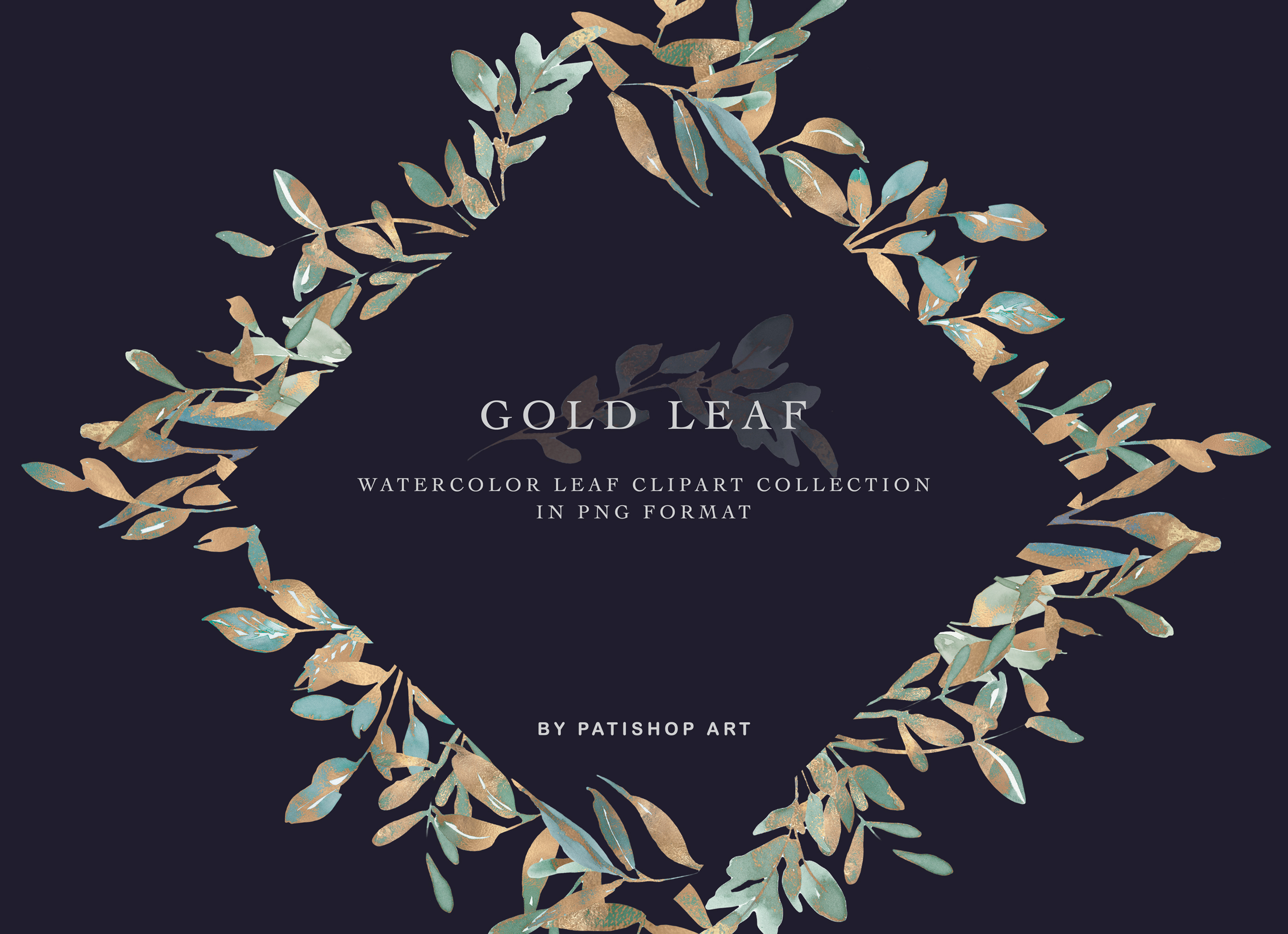 Gold Leaf Watercolor Clipart Collection