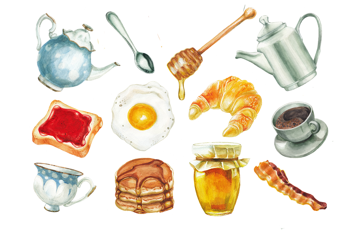 Watercolor breakfast set (142642) | Illustrations | Design Bundles