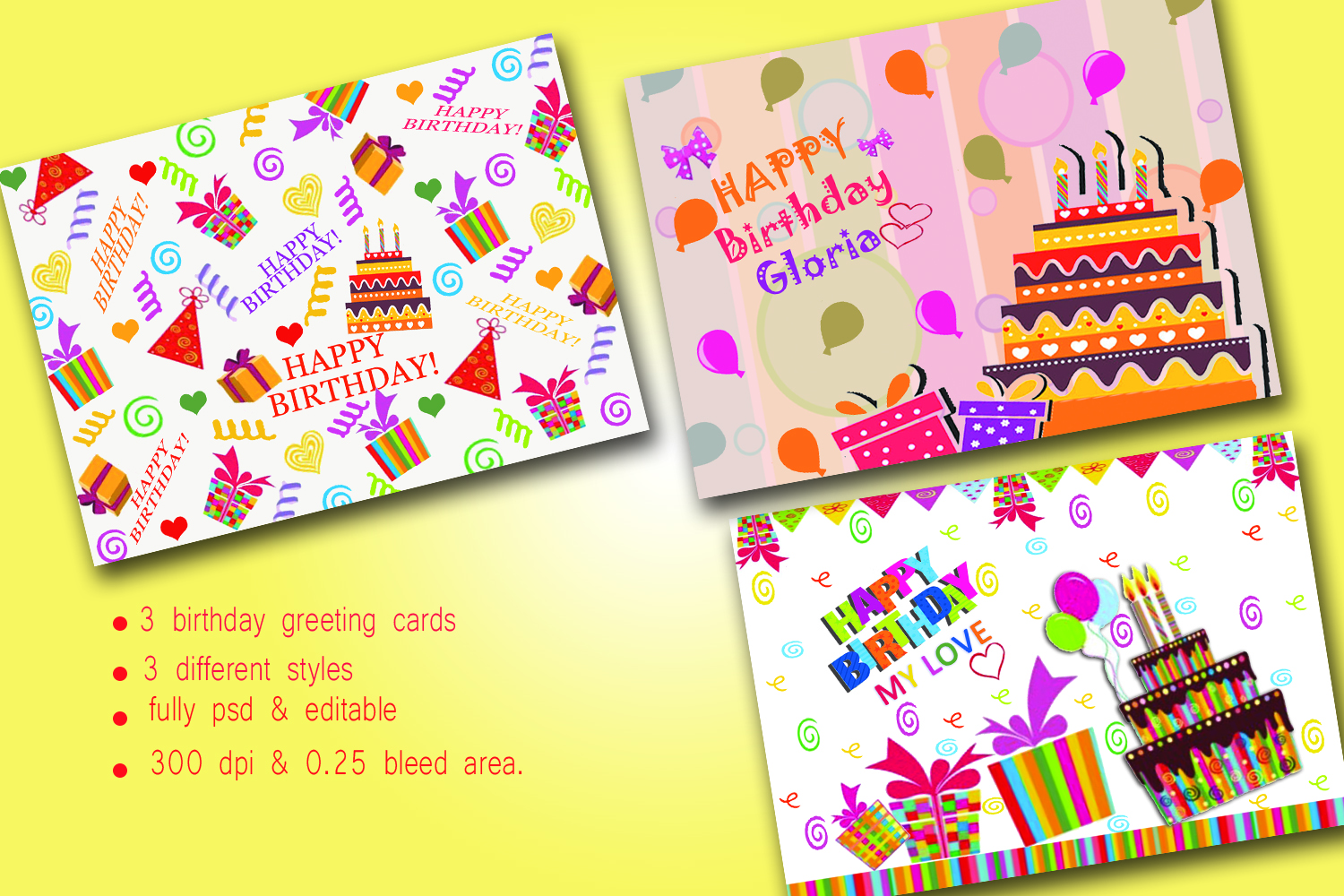 birthday greeting cards three different designs