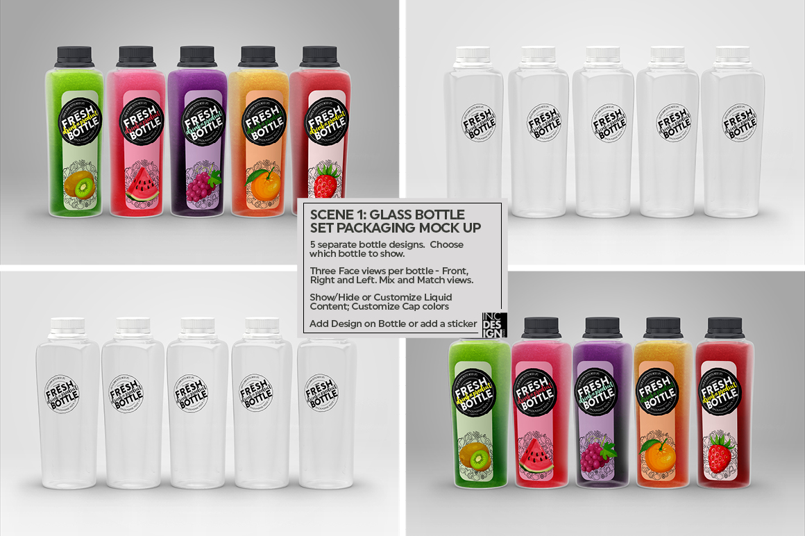 Juice Bottle Set Packaging MockUp