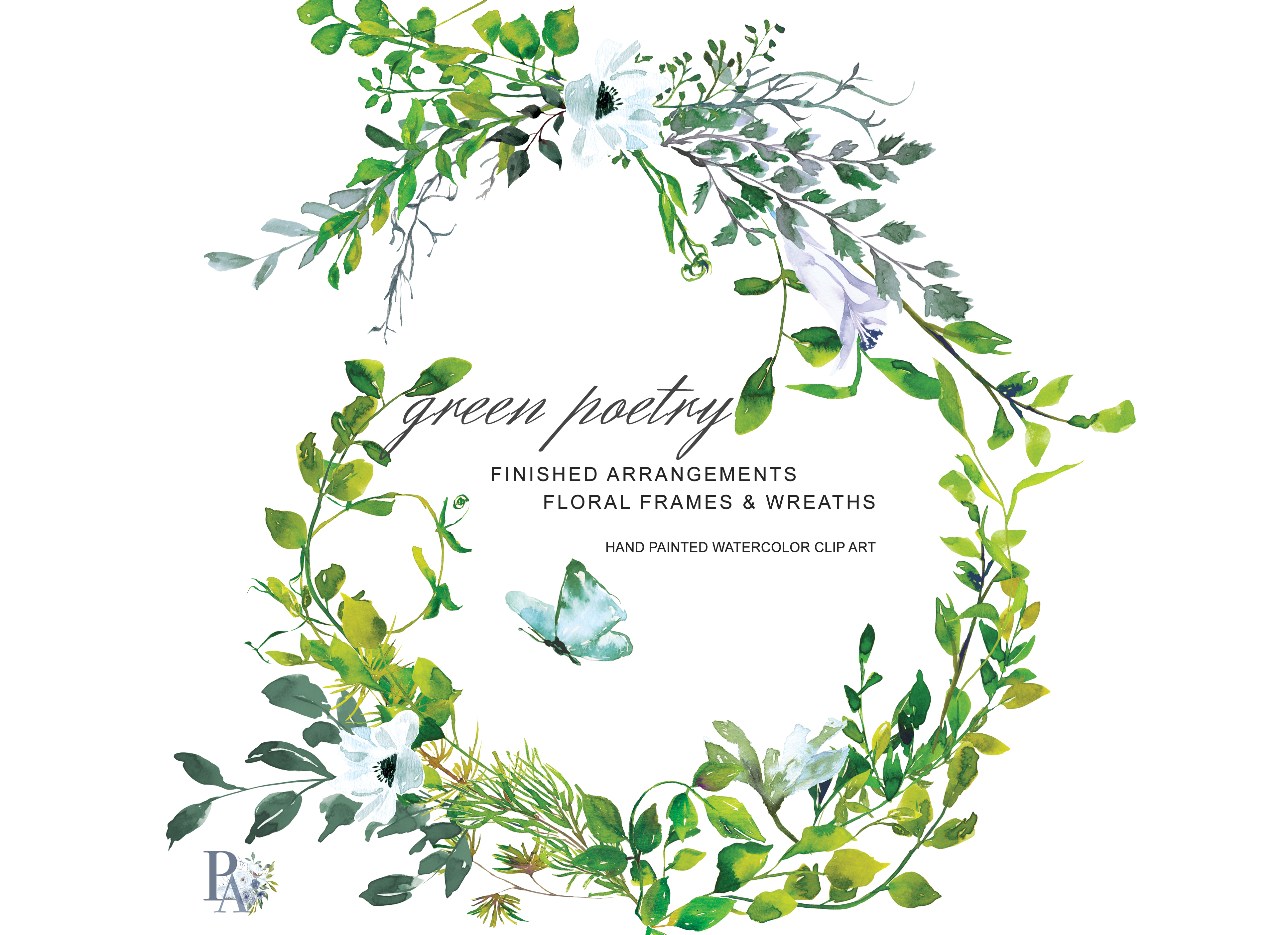 Hand Painted Watercolor Greenery Clipart